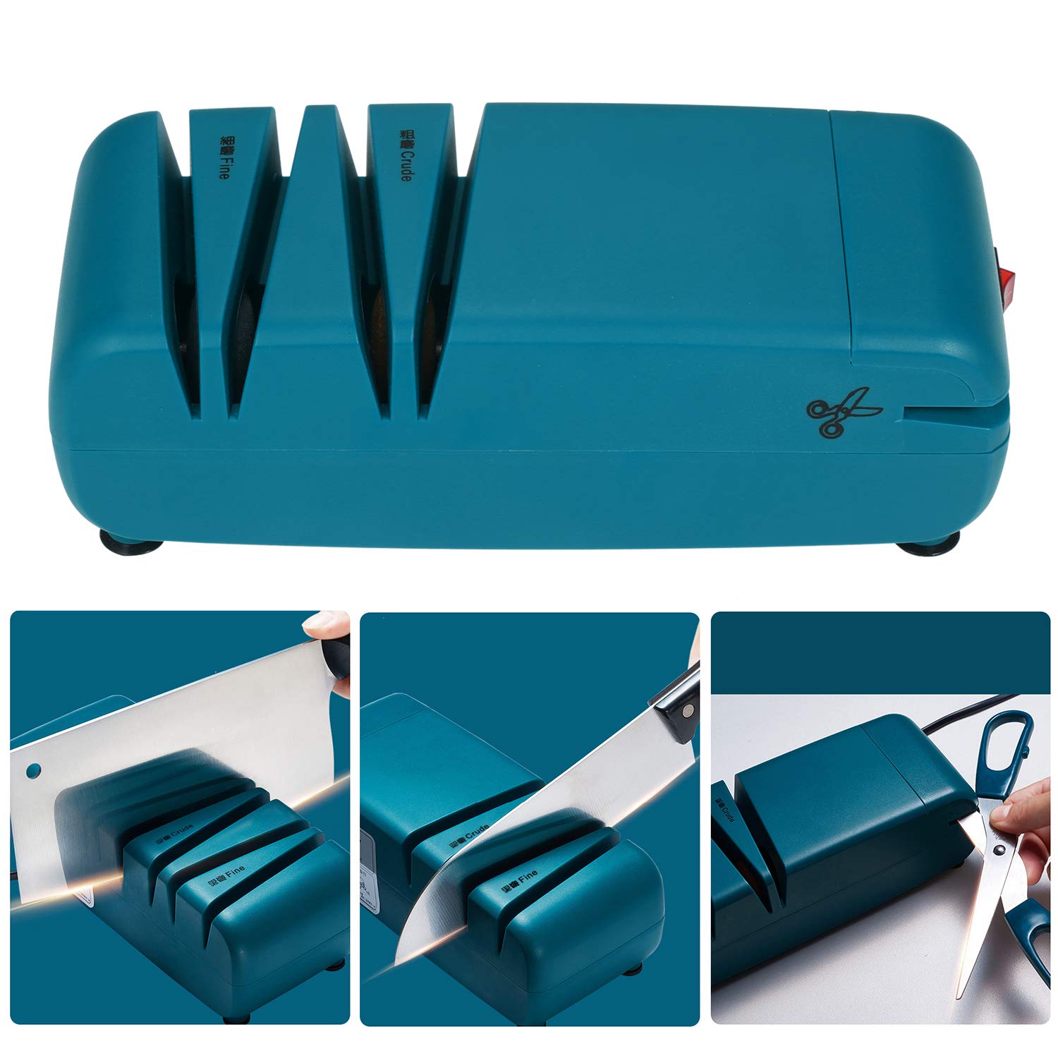 VISLONE Professional Electric Knife Sharpener for Straight Serrated Knives and Kitchen Shears with 3 Stage Diamond Sharpening Wheel for Sharp Durable Edges