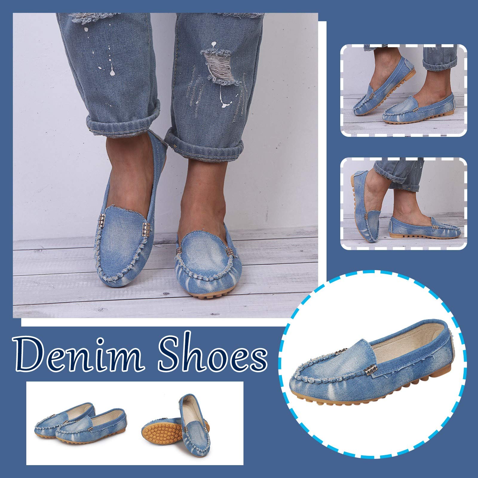 Wide Width Sneakers Women Denim Loafers Comfy Casual Summer Autumn Jean Canvas Shoes for Walking