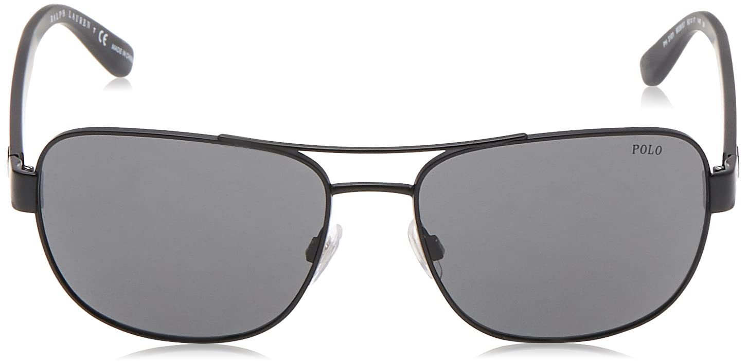 Polo Ralph Lauren Mens PH3101 Square Sunglasses, Matte Black/Dark Grey, 60 mm
