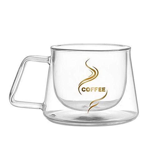 Virgin Forest Espresso Cups, Double Wall Lnsulated Glasses Cup, Clear Glass Coffee Mugs with Handle (7 oz)