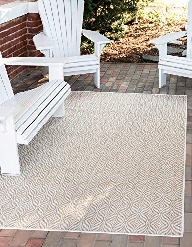 Unique Loom Outdoor Trellis Collection Area Rug - Deco Trellis (9' x 12' Rectangle, Taupe/ Ivory)