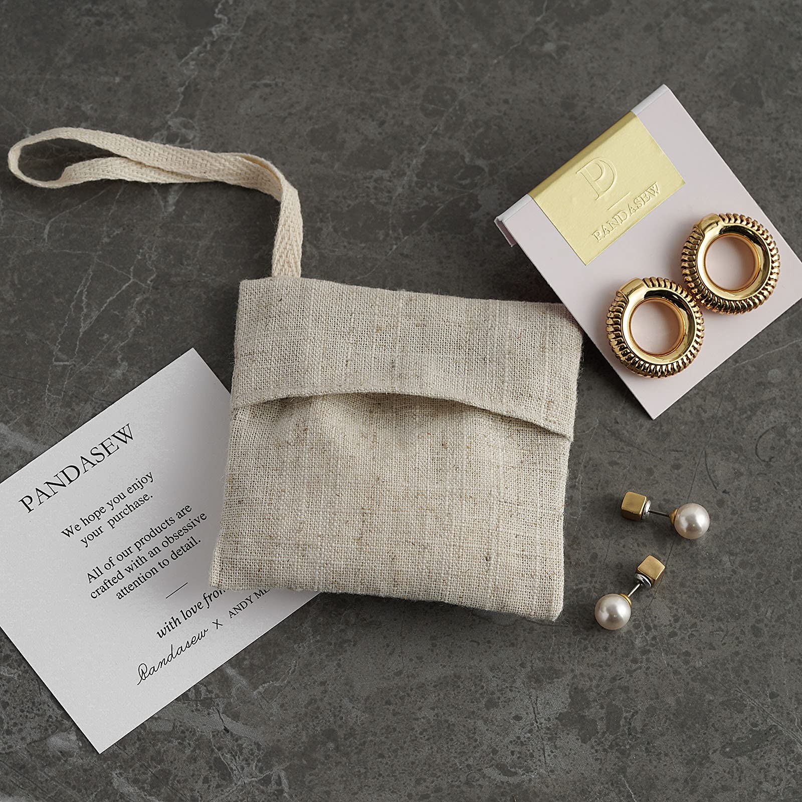 PandaSew 20pcs 8x8cm Linen Drawstring Jewelry Pouch Packaging Bag for Gift Necklace Earrings Rings
