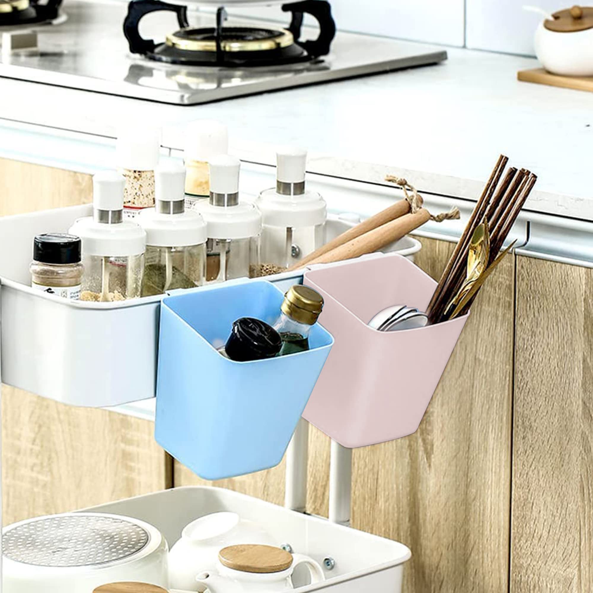 SMGSP 5 Pack Cart Hanging Cup Holder, Rolling Cart Accessories Utility cart Accessories Hanging Bins, Pencil Holder Hanging Trolley Basket, Planter Hanging Buckets for Home Kitchen (Green)
