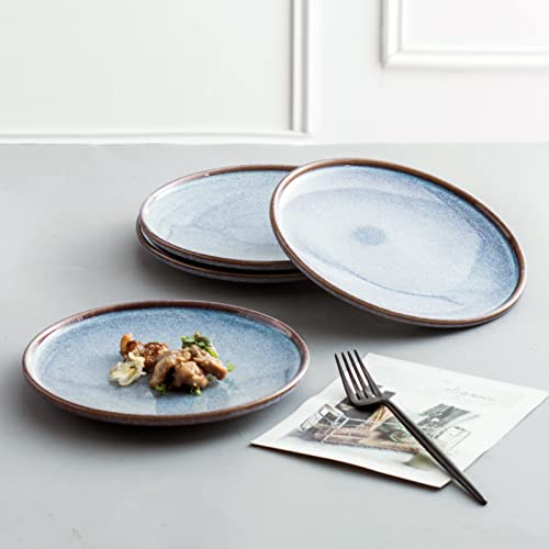 UNICASA Ceramic Large Dinner Plates - 11 Inch Dessert, Salad Plate Set of 4 for Steak, Pasta, Dinnerware Sets, Scratch Resistant - Porcelain Serving Dishes, Dishwasher & Microwave Safe (Blue)