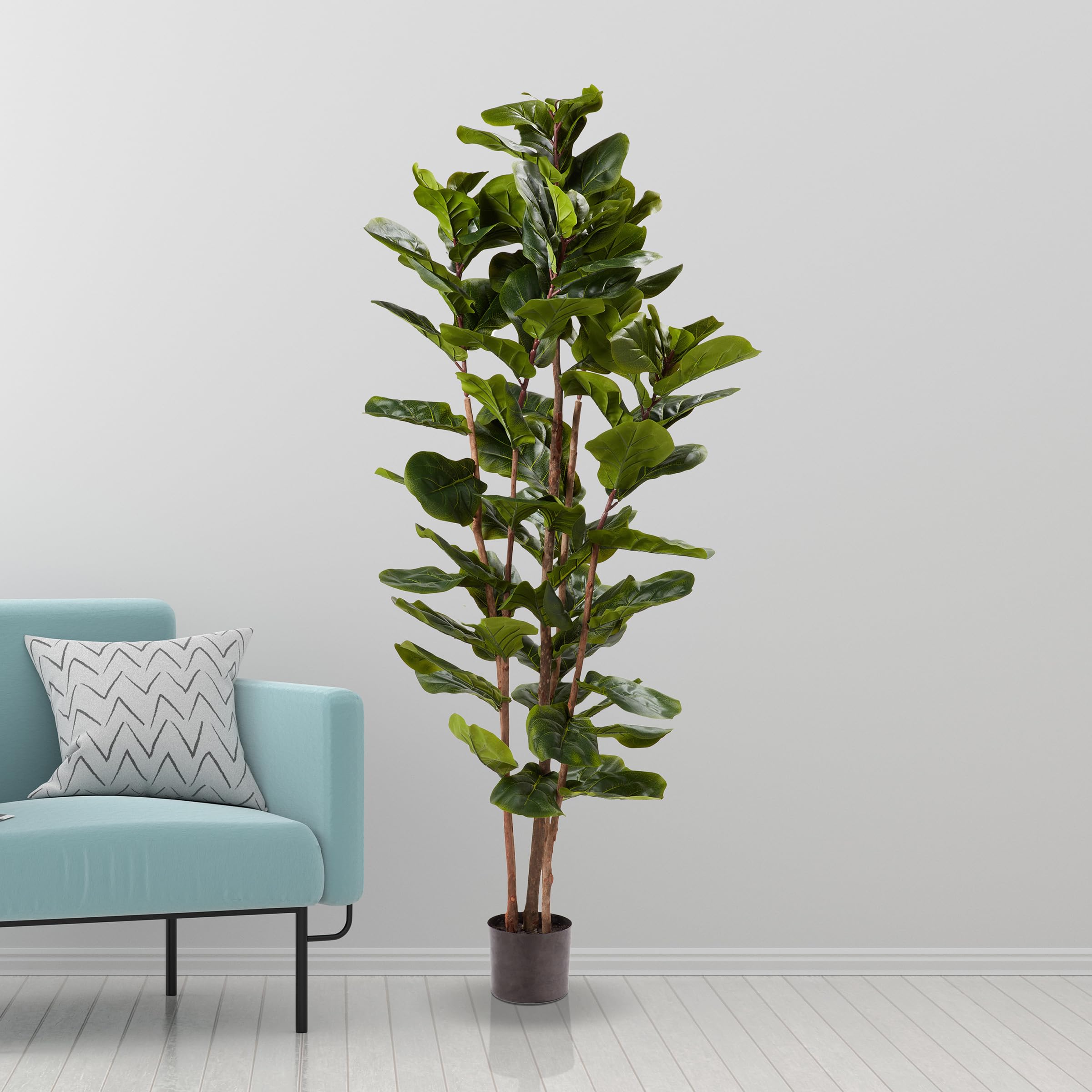 Pure Garden Artificial Fiddle Leaf Fig Tree-6FT Fake Plant with Pot and Natural Feel Leaves for Home or Office Decor, 72", Green