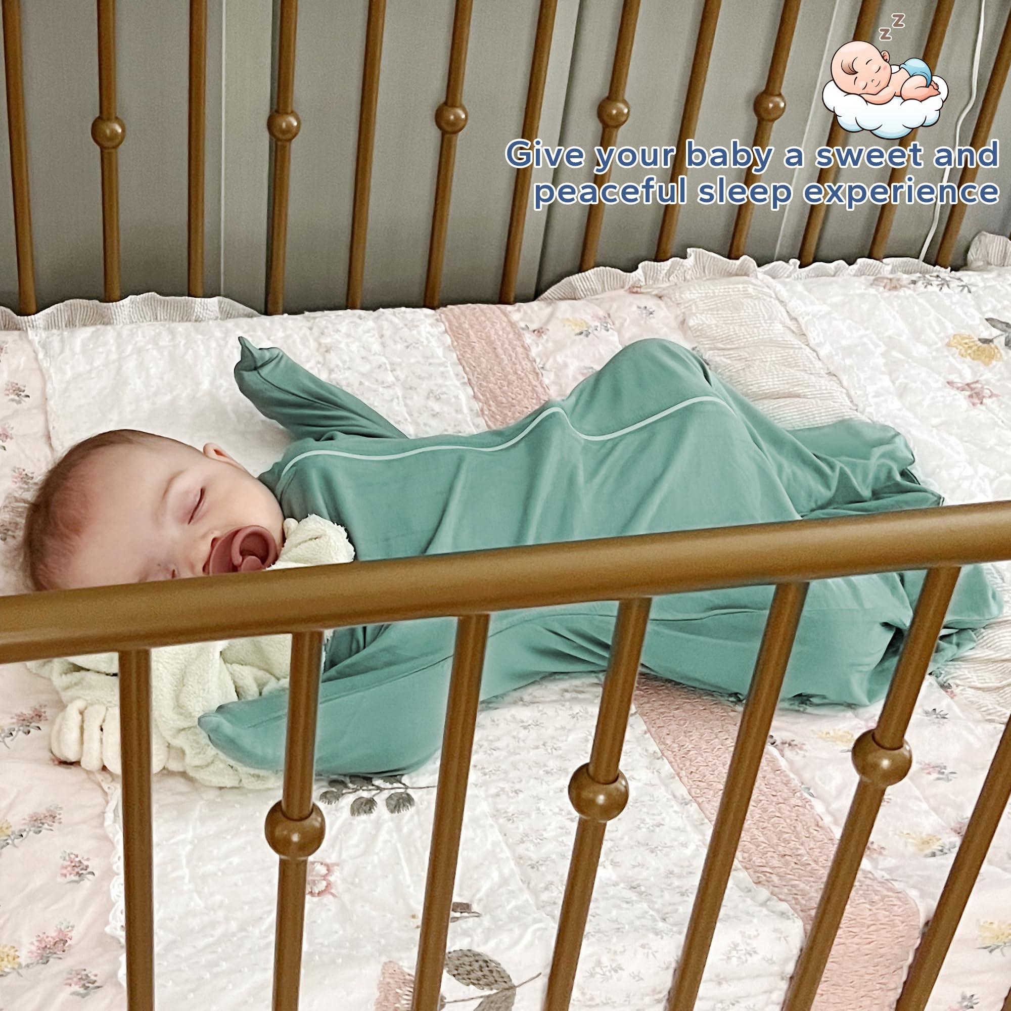 ZIGJOY Shark-Fin Transition Swaddle - 0.5 Tog Rayon Made from Bamboo Sleep Sack Transitional Swaddle Sack Baby Wearable Blanket with 2-Way Zipper, Mint Green, 0-3 Months