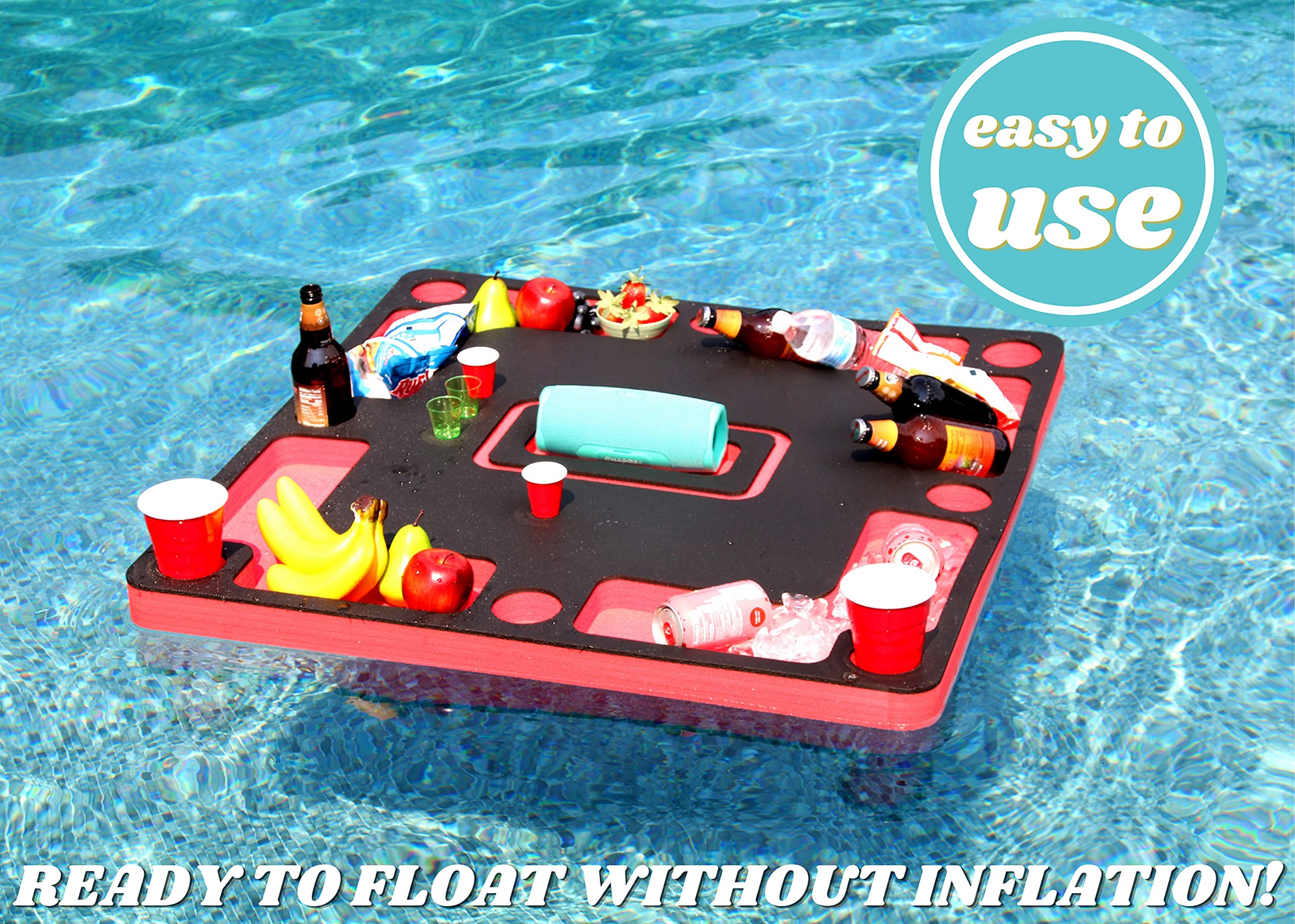 Polar Whale Floating Waterproof Red Black Speaker Table Party Tray Drink Holders for Swimming Pool or Beach Float Durable Foam UV Resistant Compatible with JBL Bluetooth Charge FLIP and More 36 Inch