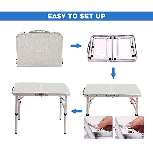 RedSwing Small Folding Table Portable 2 Feet, Small Foldable Table Adjustable Height, Lightweight Aluminum Camping Table, 15.7 in x 23.6 in x 19 in