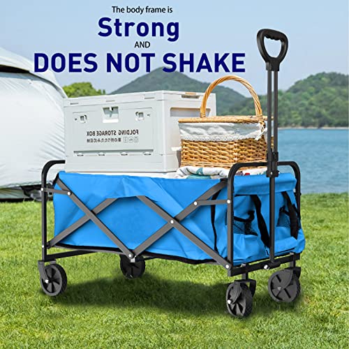 SUZHI Small Wagons Carts with Wheels Foldable, Collapsible Camping Wagon Cart On Wheels Outdoor Lounge Wagon, Fishing Wagon, Pet Wagon for Apartment Grocery