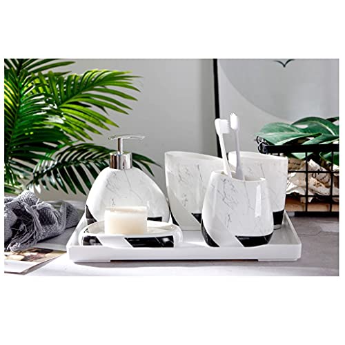 Soap Dispenser Nordic Marble Pattern Ceramic Bathroom Accessories Set,7-Piece Bathroom Sets Soap Dispenser Toothbrush Holder Soap Dish Tumblers Swab Box and Tray Bathroom Soap Dispenser
