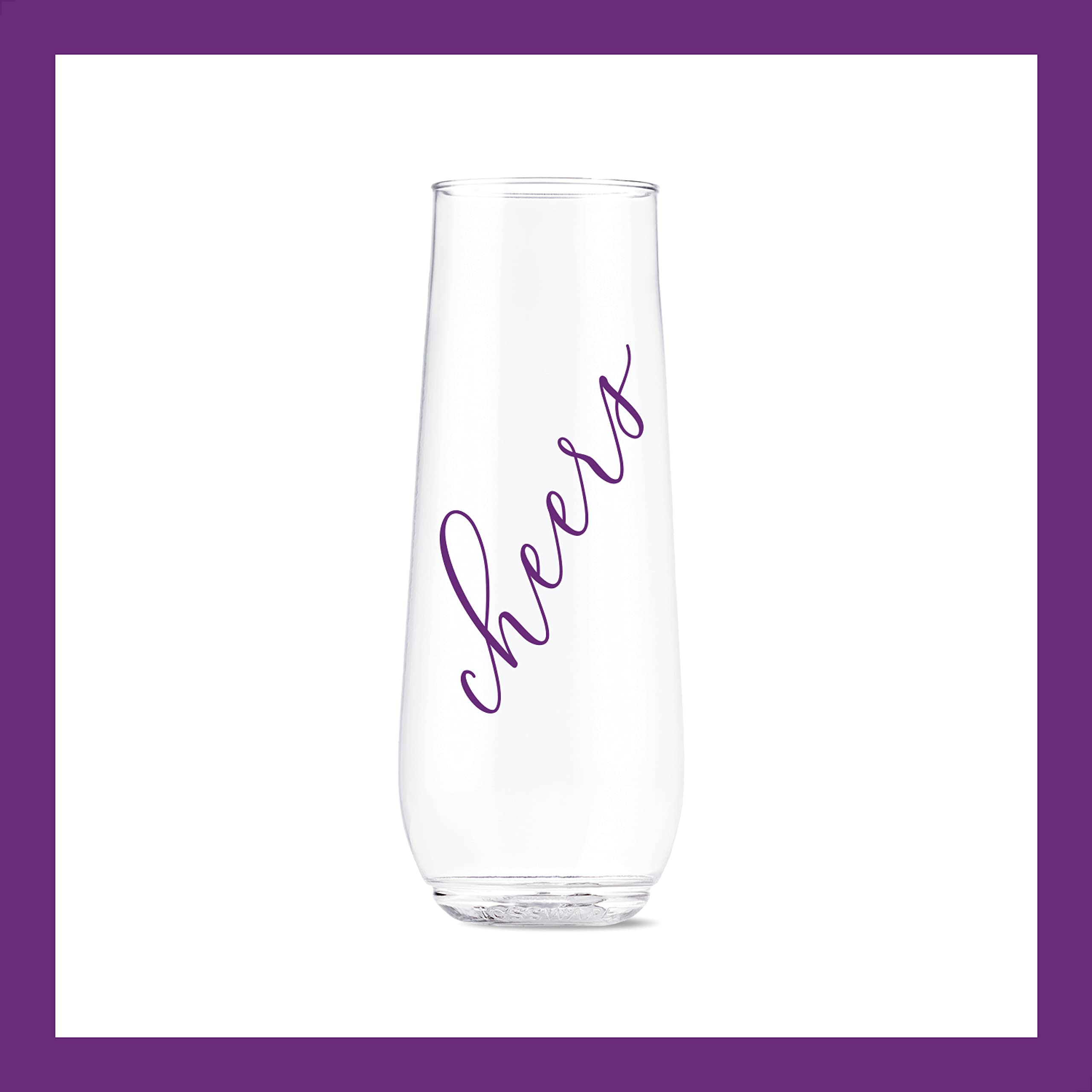 TOSSWARE POP 9oz Flute Classic Cheers Series - Color, SET OF 6, Premium Quality, Recyclable, Unbreakable & Crystal Clear Plastic Printed Champagne Glasses