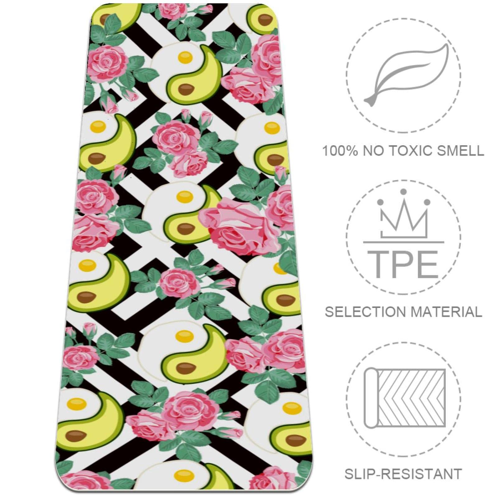 Yoga Mat, Yoga Mats for Home Workout, Workout Mat, Exercise Mats, Pilates Mat, rose flower plant yin yang pattern