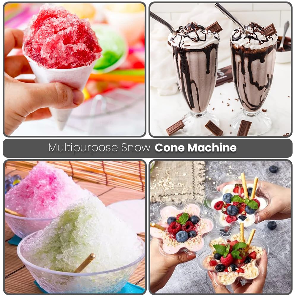 WYZworks Stainless Steel 440 lbs/hr Electric Ice Shaver Machine with Dual Blades 250W Ice Crusher Snow Cone Maker Machines w Acrylic Box for Home, Restaurants, Bars, Party
