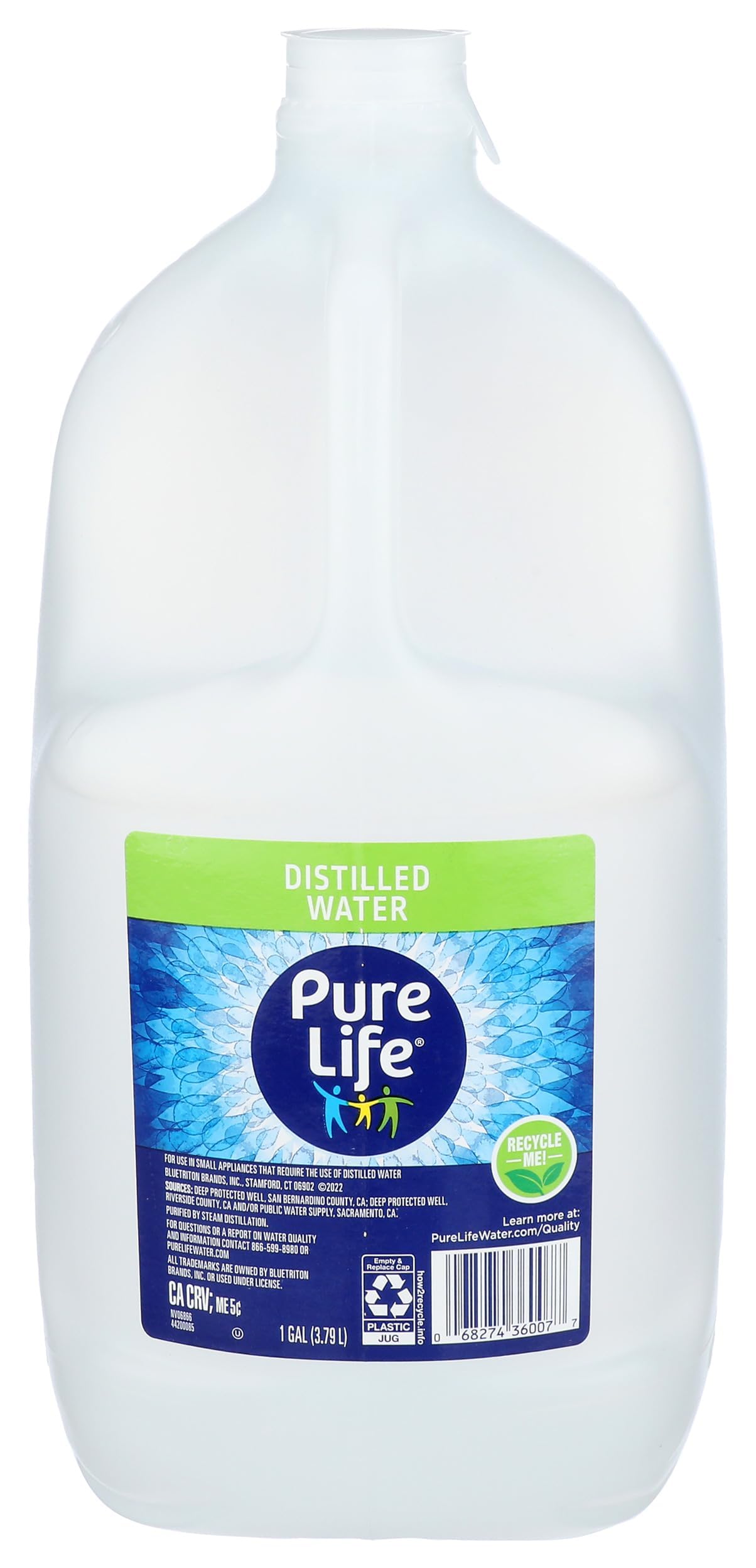 Pure Life Distilled Water, 1-Gallon, Plastic Bottled Water (1 Pack), Front Handle