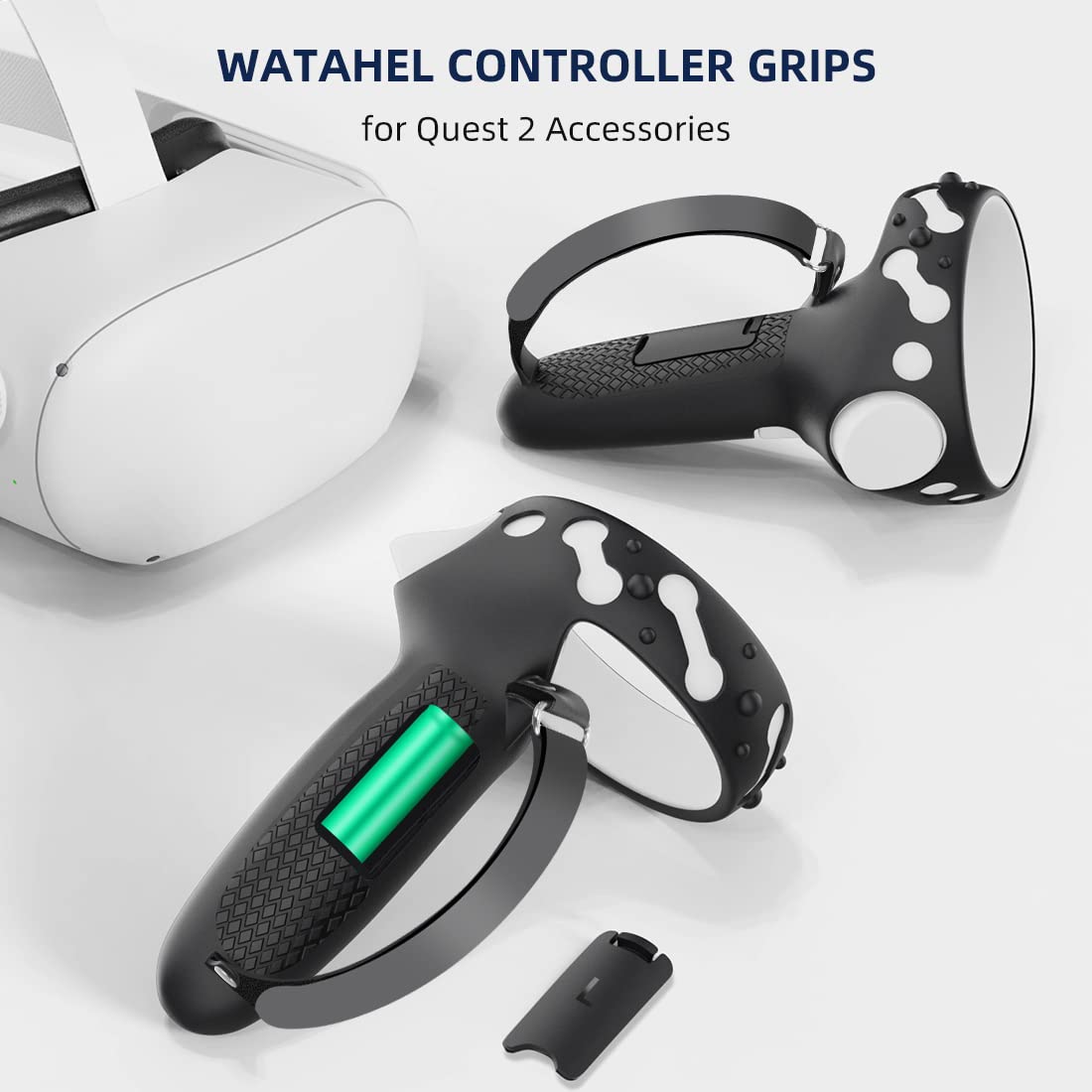Upgraded Controller Grips Compatible with Oculus Quest 2 Accessories, Extended Controller Grips Cover for Quest 2 Accessories Crash/Fall Protector with Battery Opening Adjustable Knuckle Velcro Straps