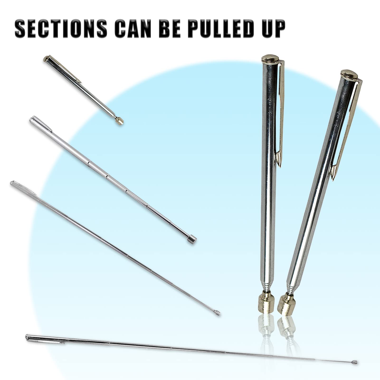 Yonput 4 PCS Telescoping Magnet Pickup Tools Magnetic Grabbers with Pocket Clip Telescopic Retrieving Magnet for Screws Nuts Pins for Men Father's Birthday Day Thanksgiving and Christmas (Silver)