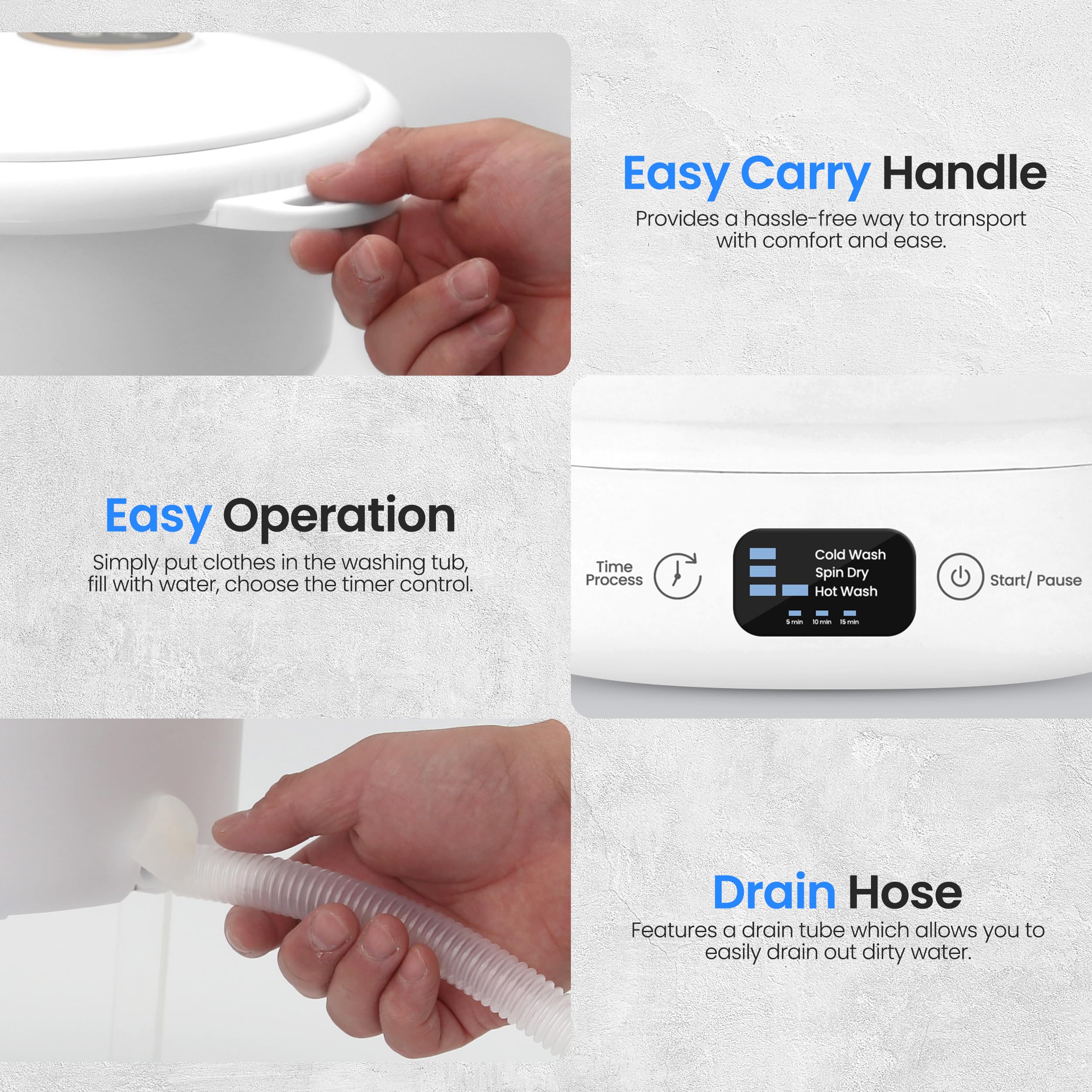 SereneLife Portable Mini Washing Machine - Foldable Bucket Washer for Clothes Laundry Lightweight and Easy to Bring, Perfect for Use in Camping, Apartments, Dorms, and Business Trip (White)