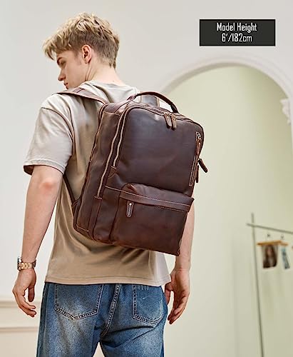 Taertii Full Grain Genuine Leather Backpack for Men, Fits 16" Laptop, Business Travel Work Daypack Rucksack 23L