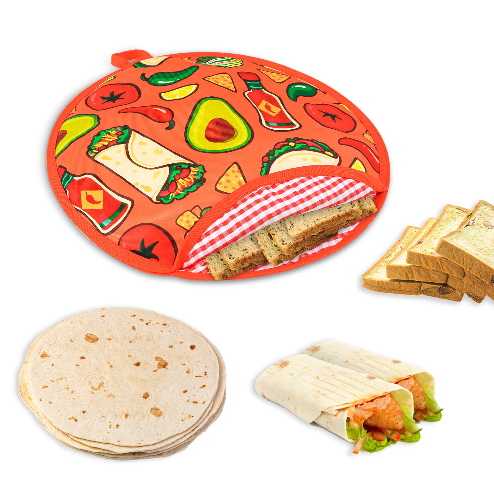 ZKOO Tortilla Warmer Pouch 12-Inch, Insulated Tortilla Holder -Microwavable Use Fabric Bag to Keep Food Warm.Ideal for Tortillas & Breads! (1, Orange)