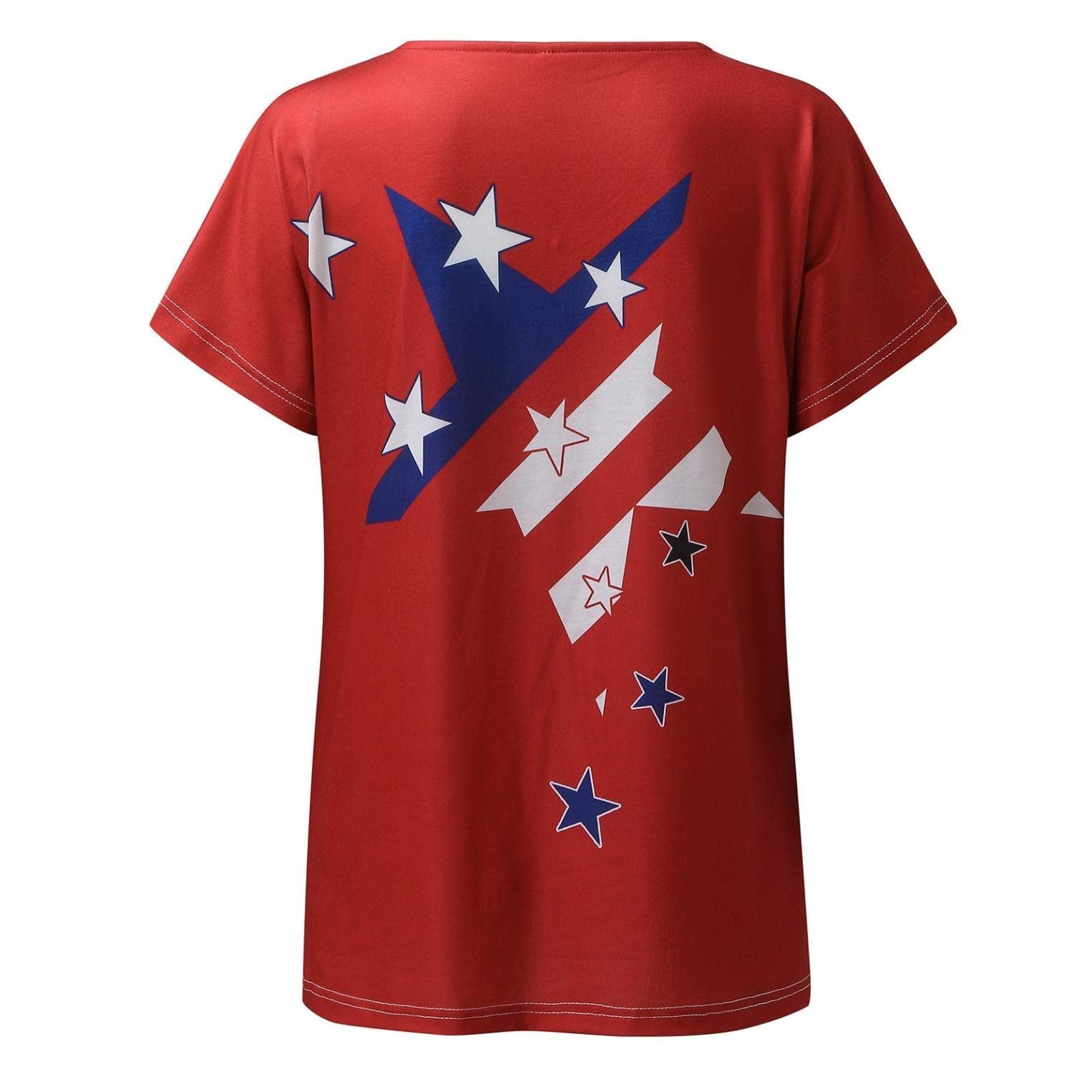 Women's Summer Tops American Flag Print Tunic Short Sleeve V Neck Independence Day Tees Slim Casual Blouses Red X-Large