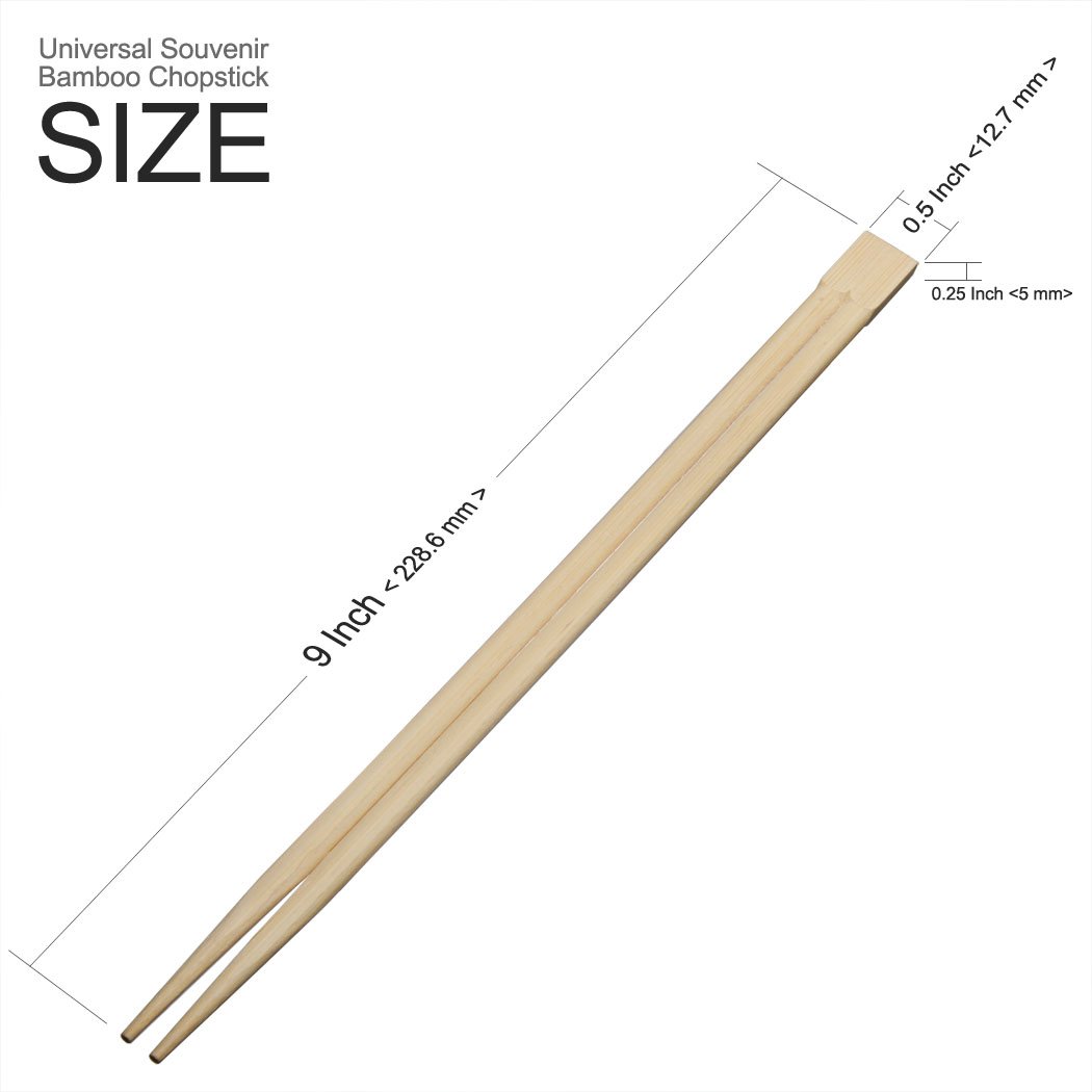 Universal Souvenir High Quality 9 Inch Disposable Bamboo Chopsticks with individual Package Connected at the Top (200 Pcs)