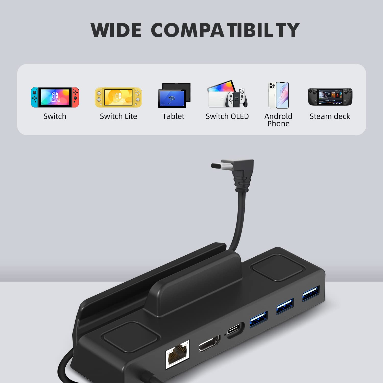 Upgraded Docking Station with 4K60Hz 1000Mbps LAN, 90w Type-C Cable,1000M Gigabit Network Card,4K 60Hz HDMI 2.0 Port,100w PD Power Input,3 USB3.0 Sockets