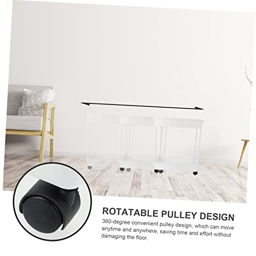 Operitacx Floor Storage Rack Shelf Storage Rack Storage Shelf with Wheels 2-Tier Storage Rack Rolling Storage Rack Storage Rack with Wheels Rolling Cart Stand Cart Rack White Pulley Plastic