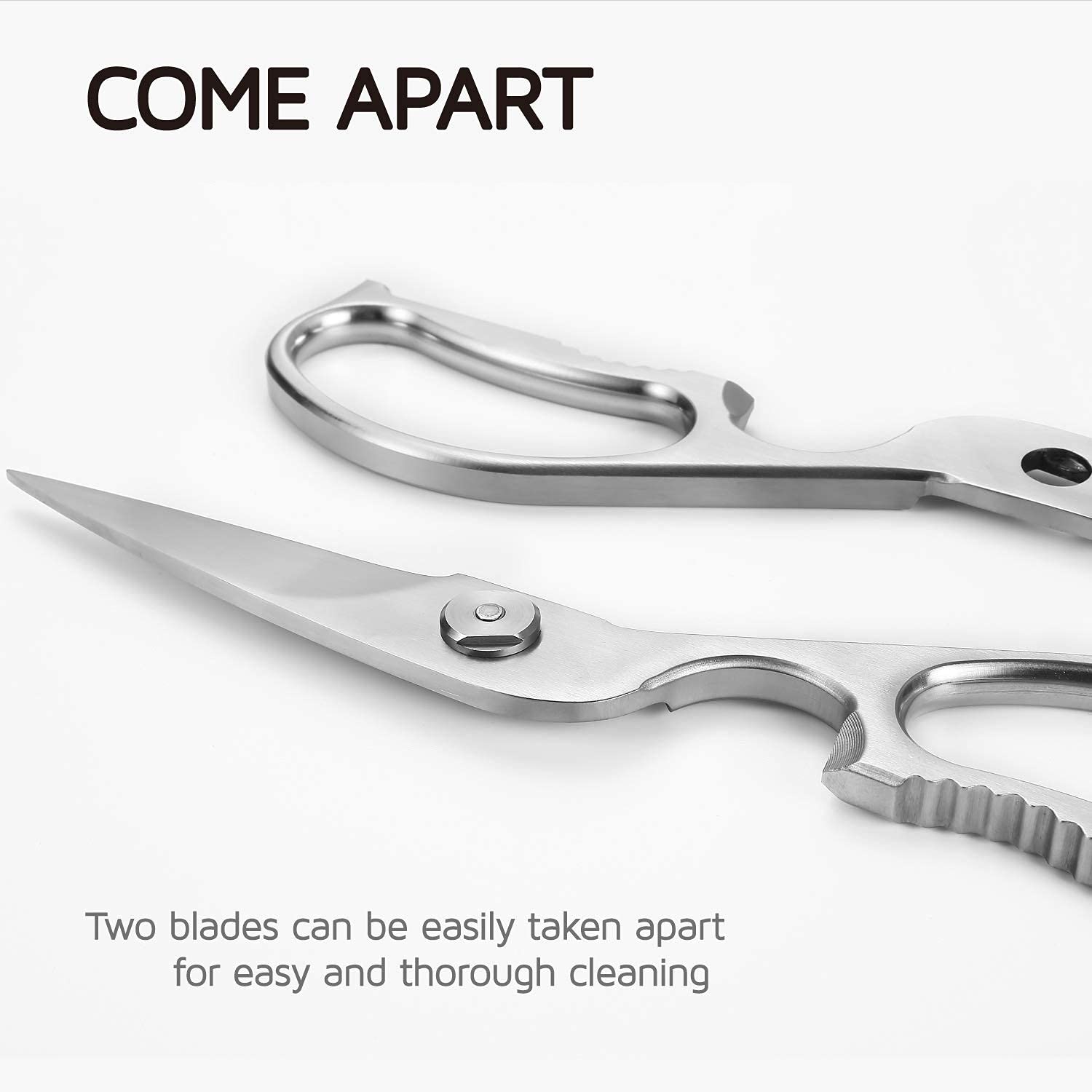 WELLSTAR Sharp Kitchen Knives 5 Piece Set, Chef Carving Bread Utility Paring Knife + Come Apart Heavy Duty Chicken Meat Scissors Shears with German Stainless Steel Blade + Onion Slicing Holder