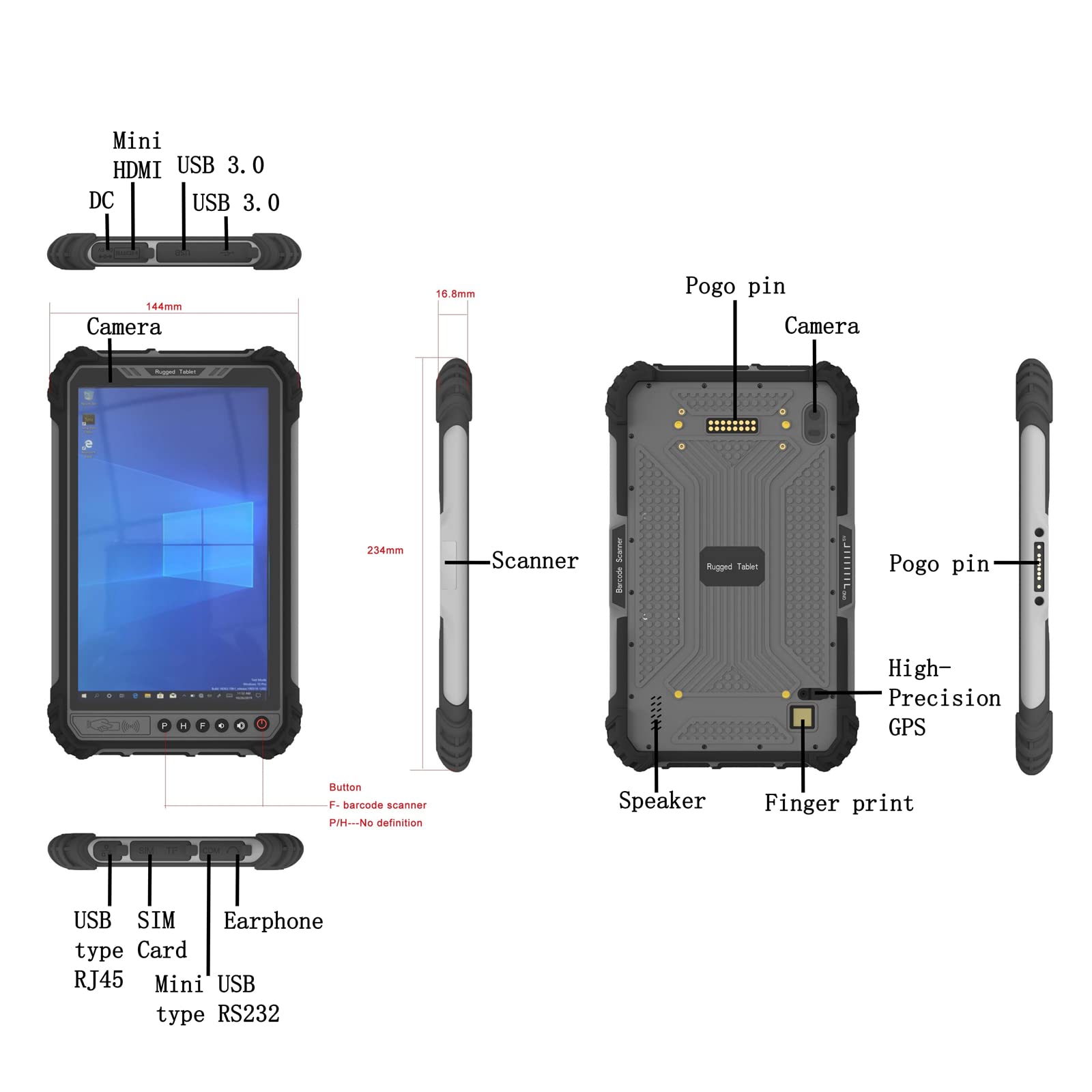 Sincoole Rugged Tablet,8 inch Windows 10 Pro Rugged Tablet,Intel Core i5-8200Y,RAM/ROM 8GB+256GB