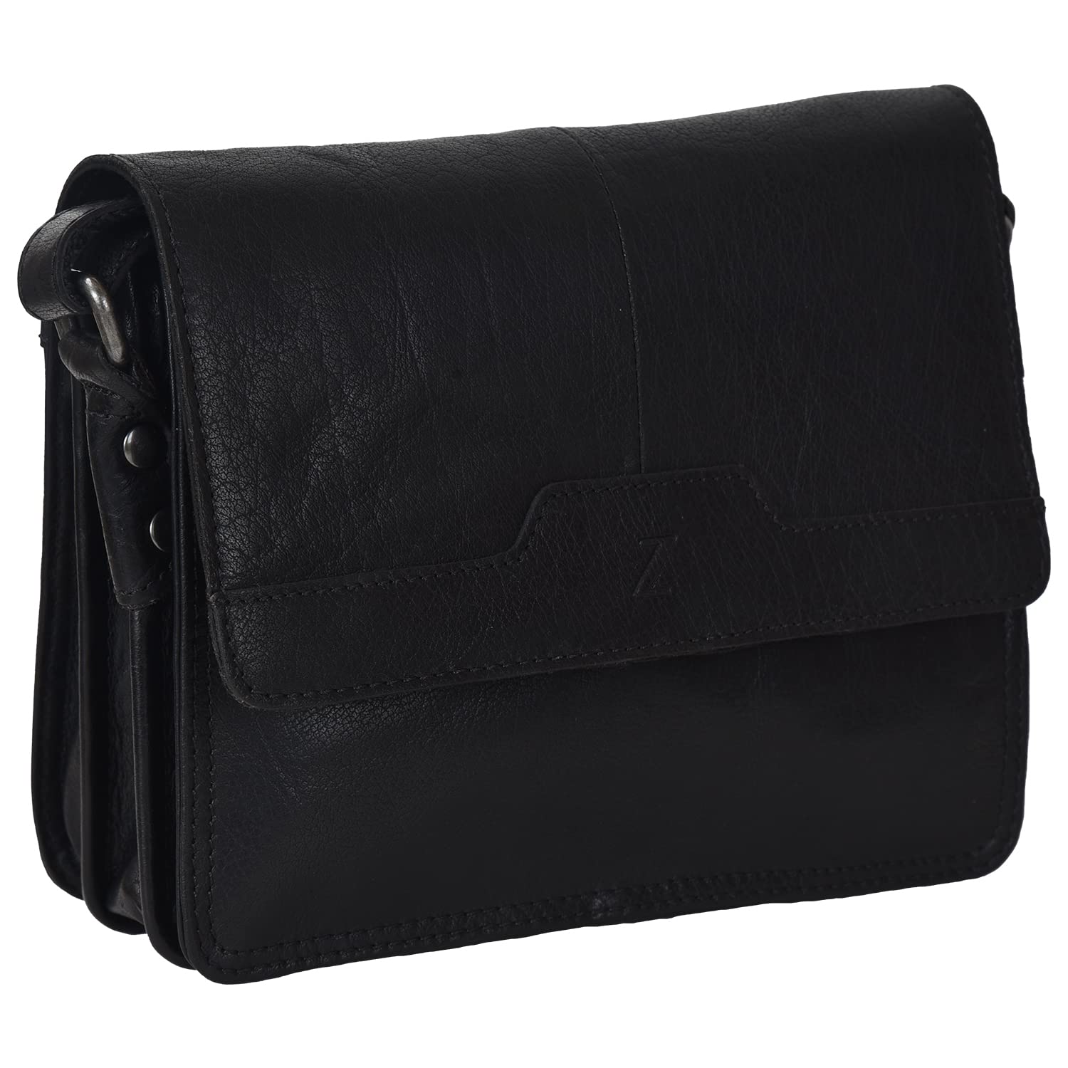Zinda Genuine Leathers Women’s Handbag Flapover Crossbody Shoulder Sling Multipocket (Ebony)