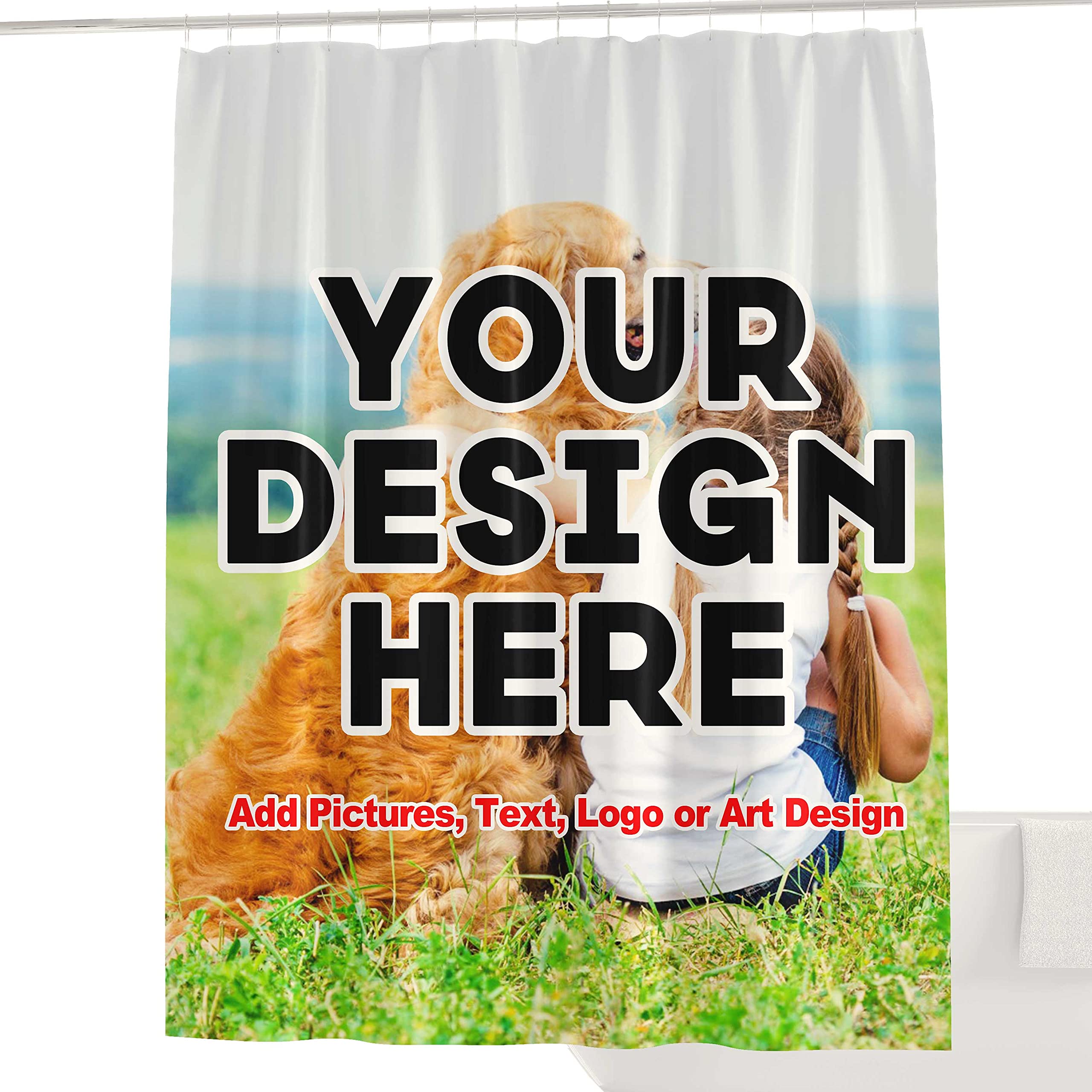 PROGRIAN Custom Shower Curtain, Personalized Image Backdrop Photograph Art Design ADD Logo Text (black, 60x72 in)