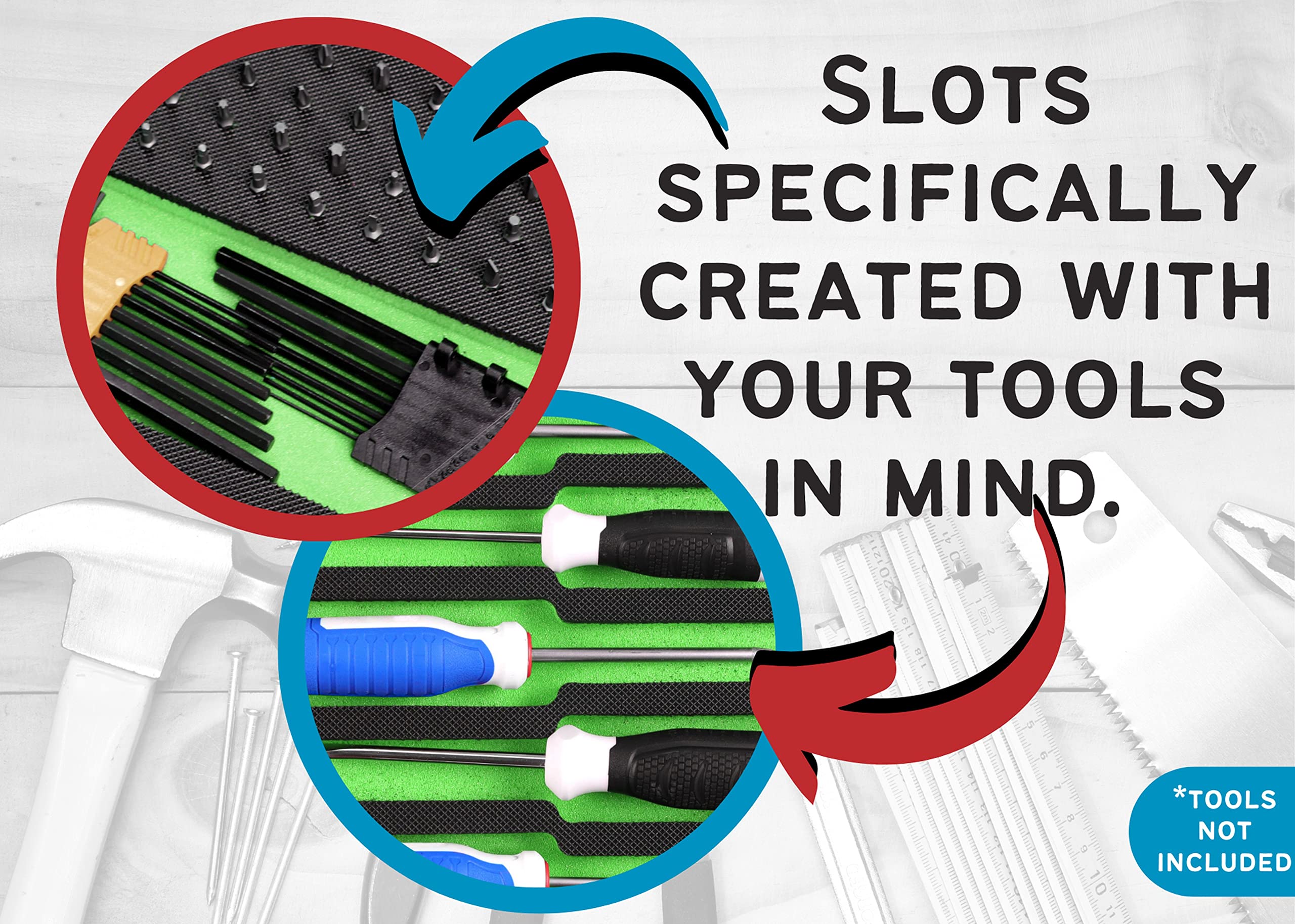 Polar Whale Tool Drawer Organizer 3-Piece Screwdriver Bit Driver Insert Set Green and Black Durable Foam Holds Many Tools 10 x 11 Inch Trays Fits Craftsman Husky Kobalt Milwaukee Many Others