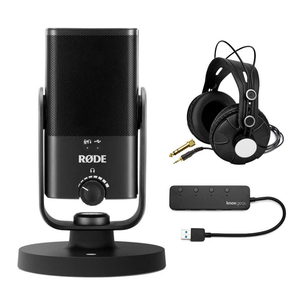 Rode NT-USB-Mini USB Microphone Bundle with Knox Gear Studio Headphones and 4-Port USB 3.0 Hub (3 Items)