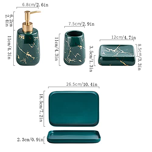 Soap Dispenser Ceramic Marble Pattern 5-Piece Soap Dispenser Household Bathroom Mouthwash Cup/soap Dish/Tray/Lotion Bottle Bathroom Toiletries Set Bathroom Soap Dispenser (Color : White) (Blue b)