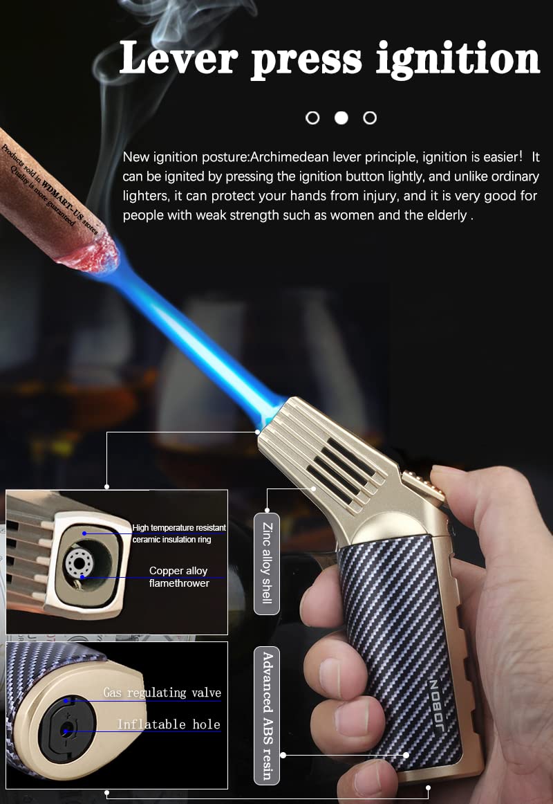 WDMART-US Windproof Refillable lighters - Metal Butane Gas Lighters - Turbo Direct Injection lighters • Multifunction Cooking Torch • Large Gas Storage Capacity (Yellow Wood Grain)