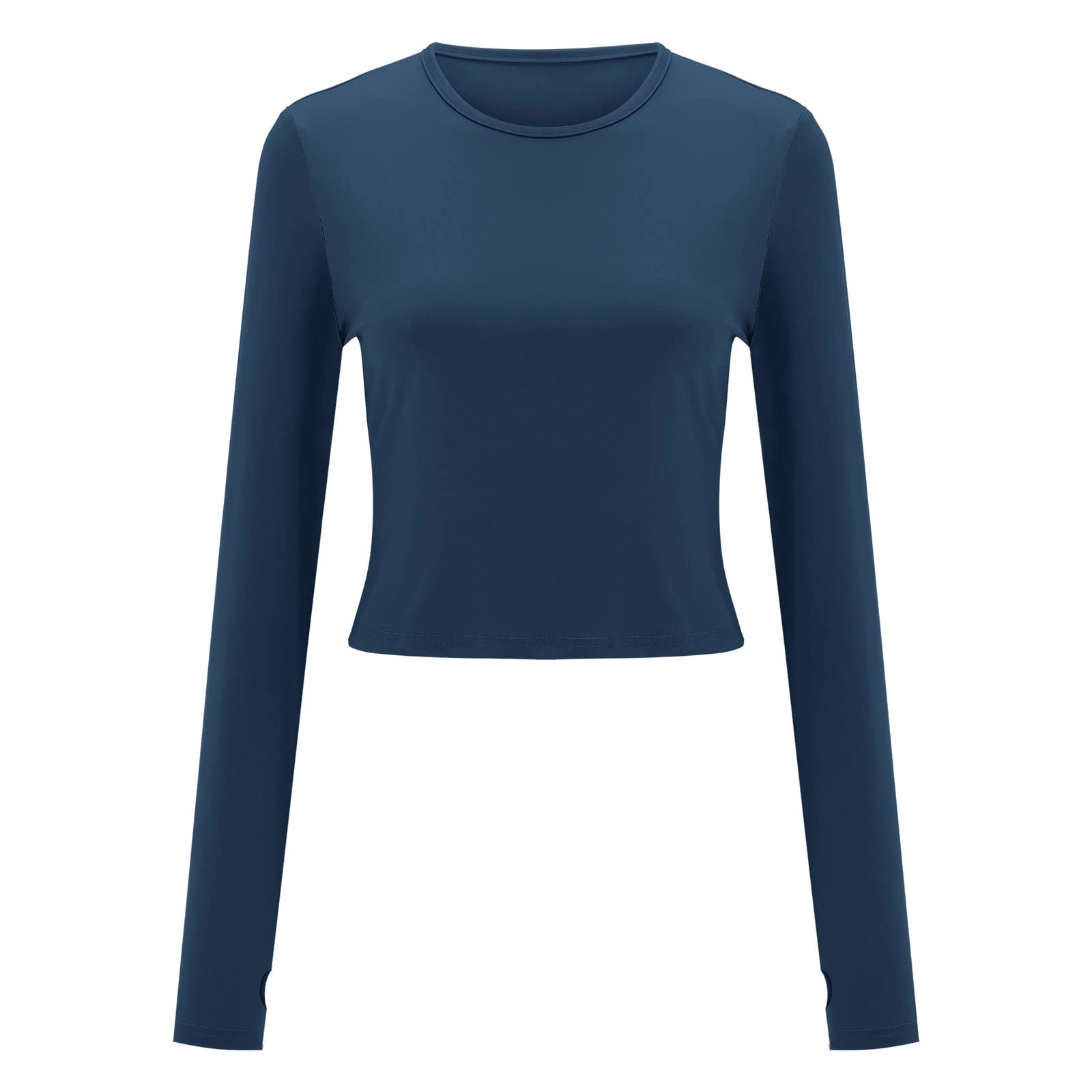 Women's Y2Ks Slim Fitted Long Sleeve Crop Tops Skinnys Crew Neck Layer Tee Tops Skimss Dupess Workout Yoga Basic Tees A-Blue