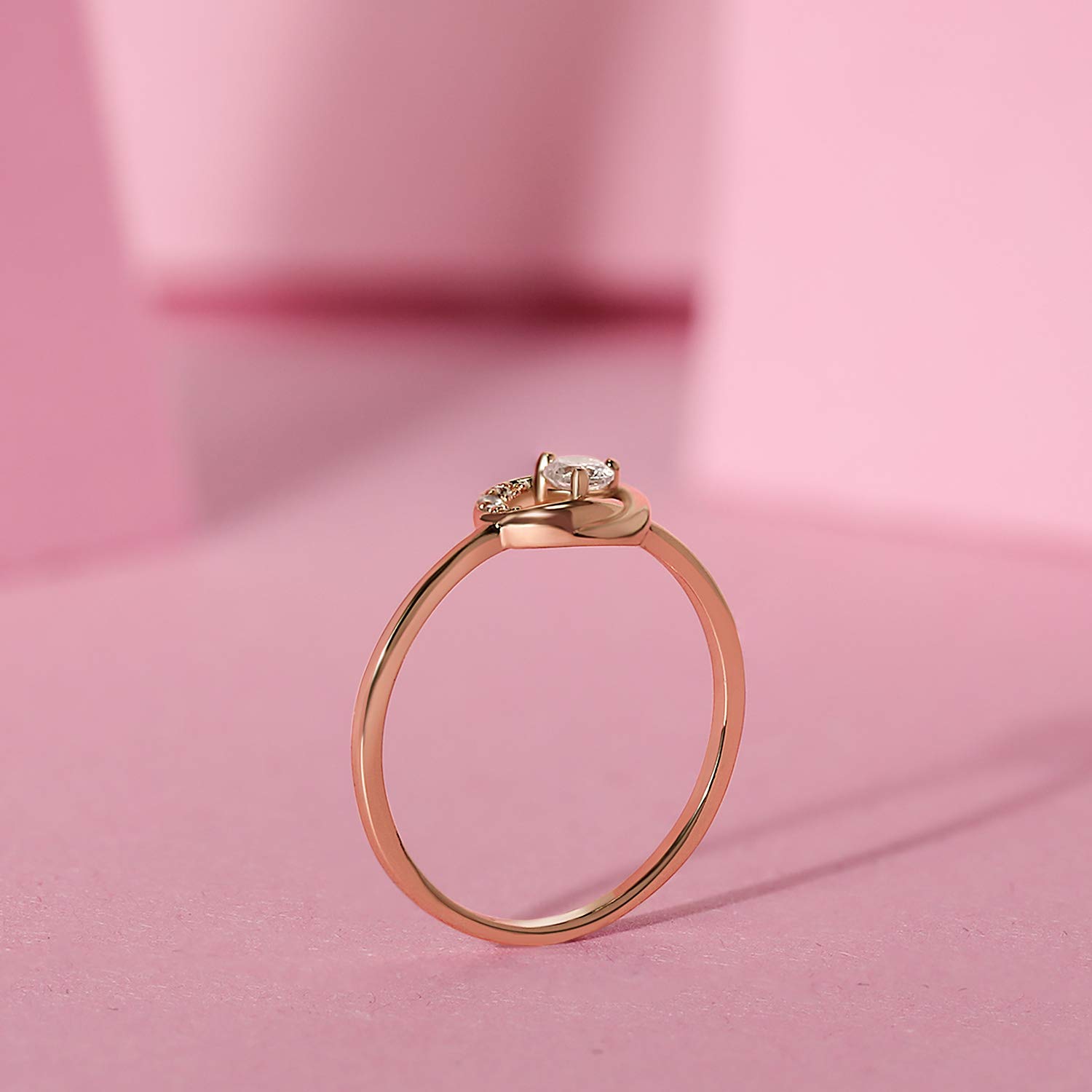 VOLUKA 18K Roes Gold Plated Flower Ring for Women Cubic Zirconia Wedding Engagement Ring for Lover 