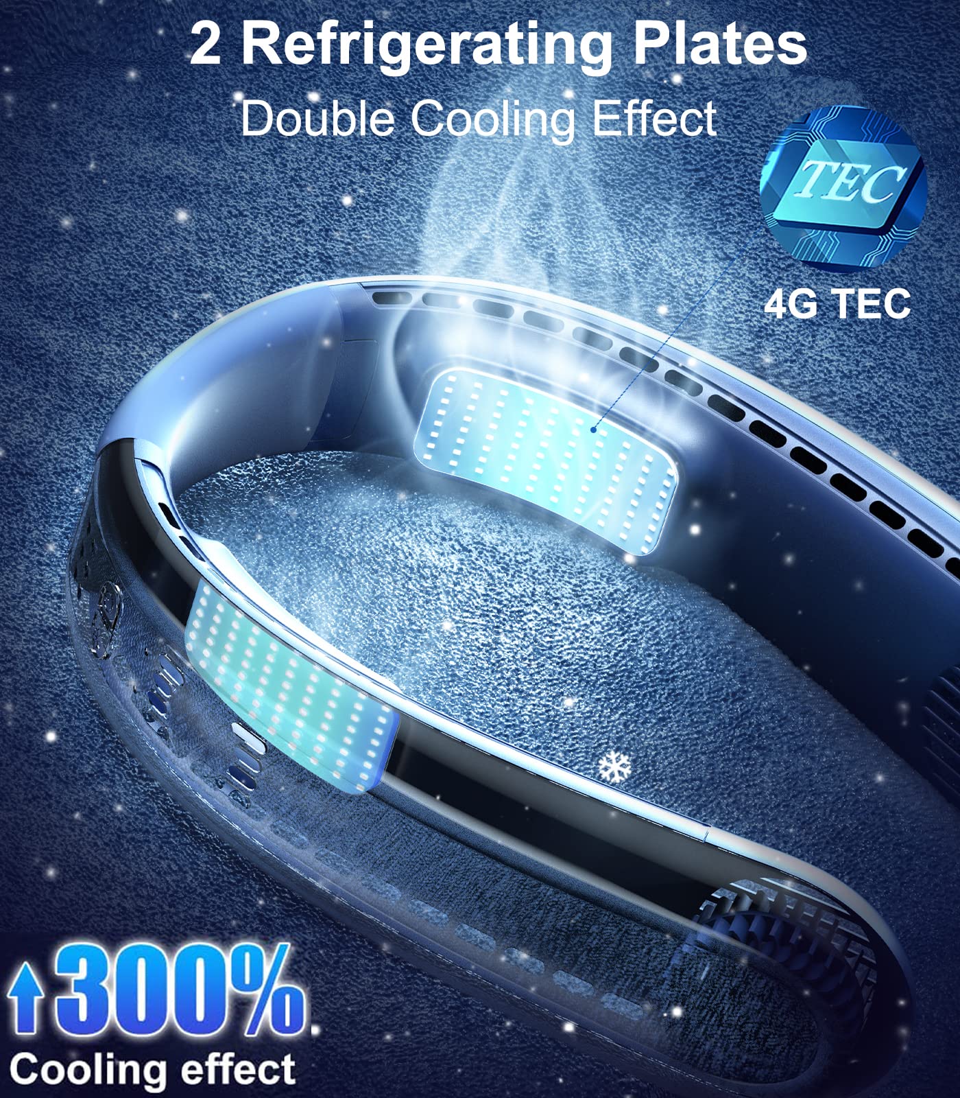 Portable Neck Fan, Upgraded Neck Air Conditioner with 2 Semiconductor Cooling Pads, Wearable Air Conditioner 360° Instant Cooling Personal Neck AC 4-Core 3 Speeds USB Rechargeable for Camping Travel