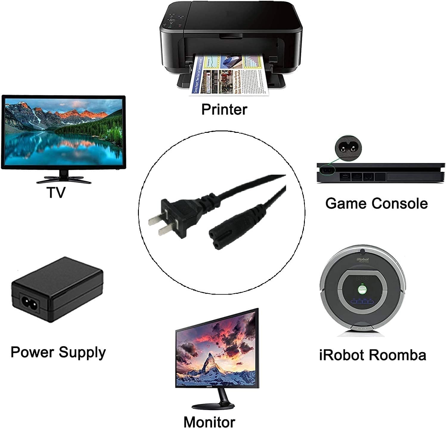 ZL The AC Power Cord is Compatible with Sony PS3/PS4/PS5 and Xbox Series X, Xbox Series S, Xbox One S, Xbox One X -10A110-250 Volts (6FT)