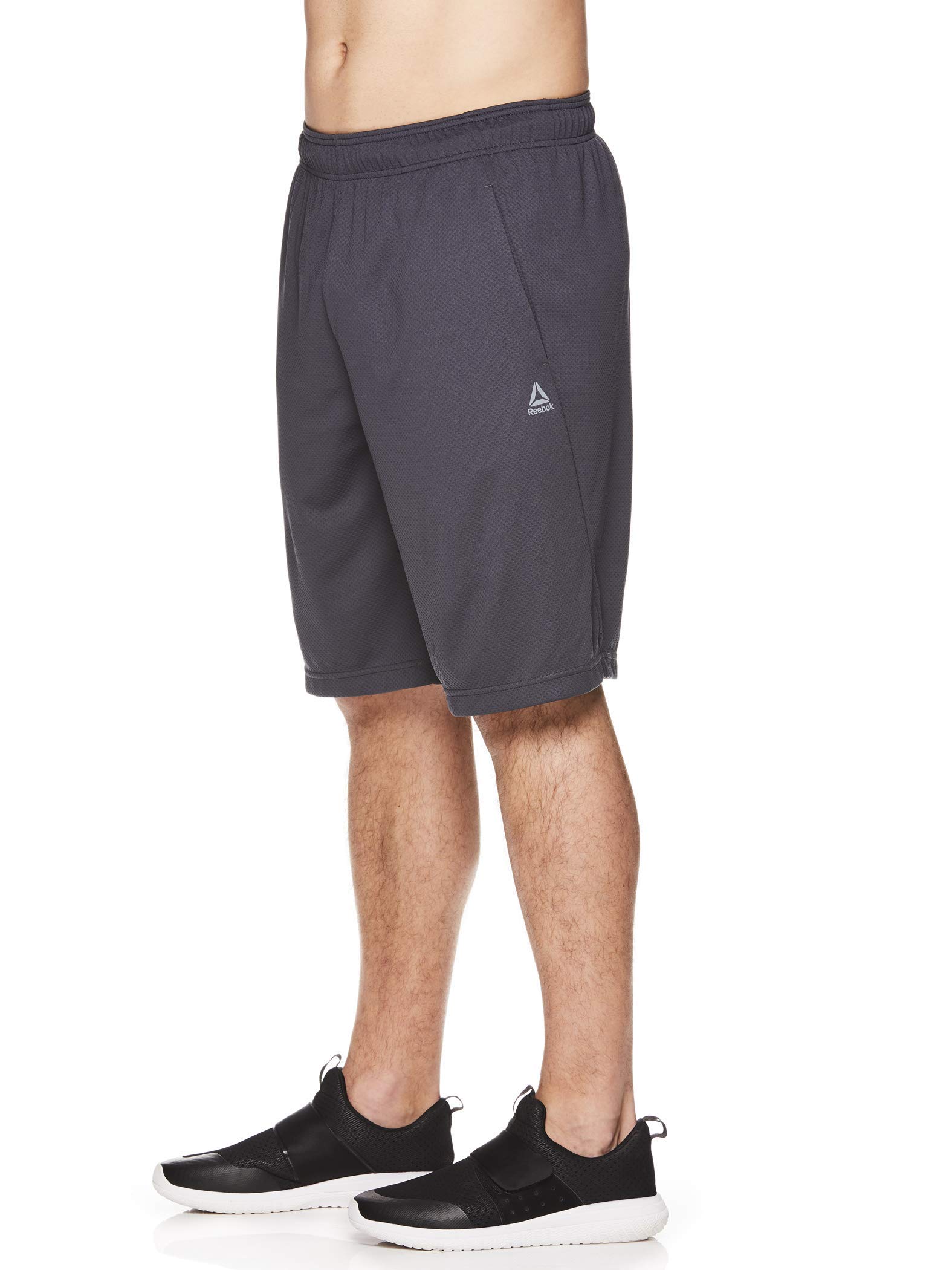 Reebok Men's Mesh Basketball Gym & Running Shorts w/Elastic Drawstring Waistband & Pockets - Open Shot Ebony, Large