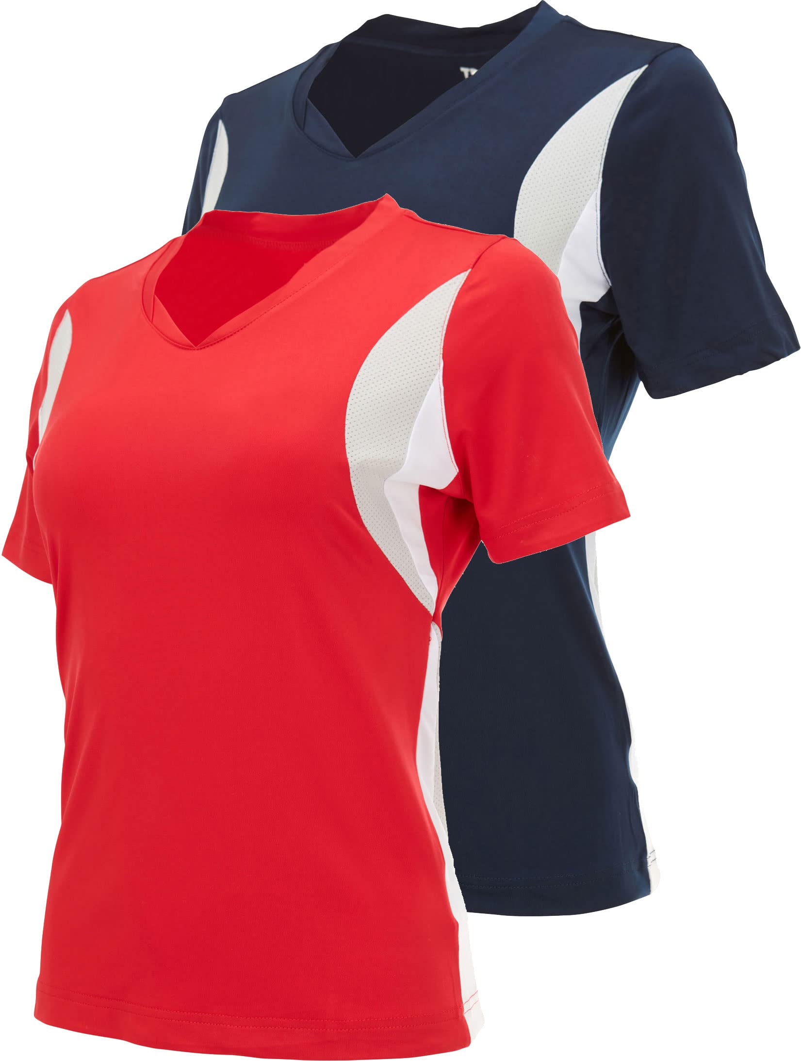 Women’s Activewear Dry Fit Athletic Moisture Wicking V Neck T-Shirts for Women - Workout t-Shirt 1&2 Pack Dark Navy/Red