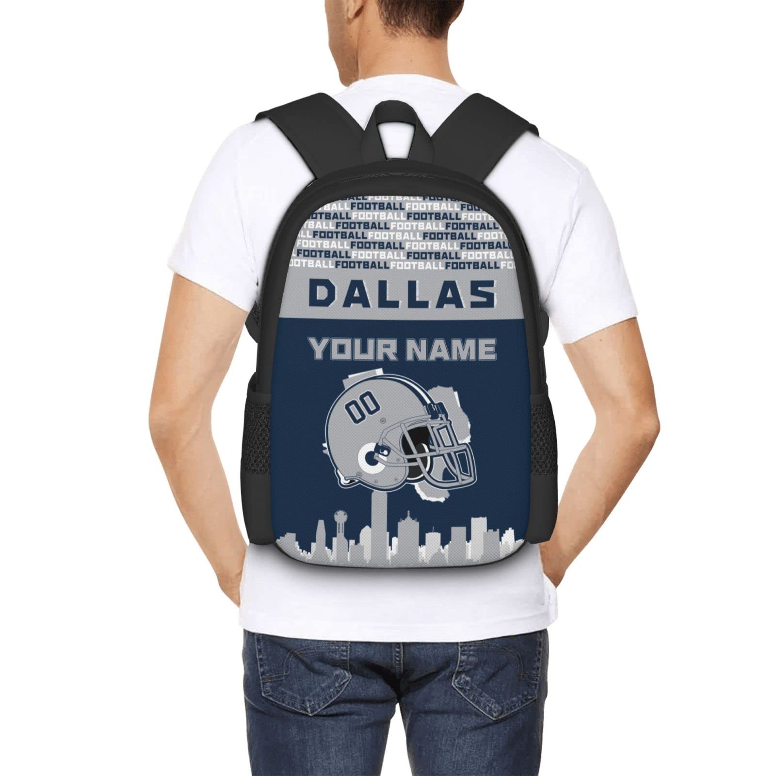 Quzeoxb Custom Dallas Backpack, Personalized Laptop Backpack Custom Name and Number Football Gift for Men Boys Girls
