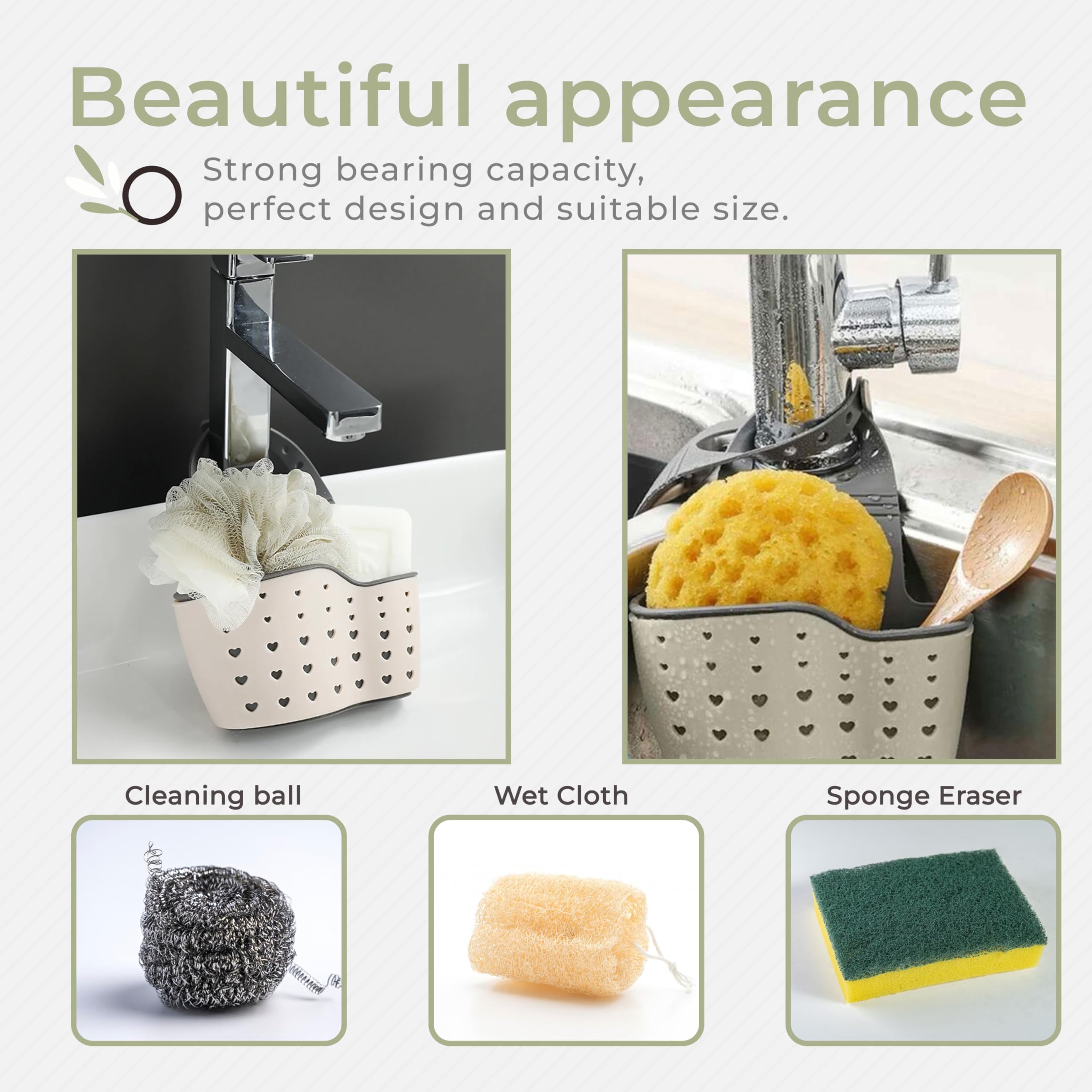 Sponge Holder for Kitchen Sink to Hang from the Faucet. Modern Adjustable Kitchen Sink Sponge Holder with Drain Holes For Drying.
