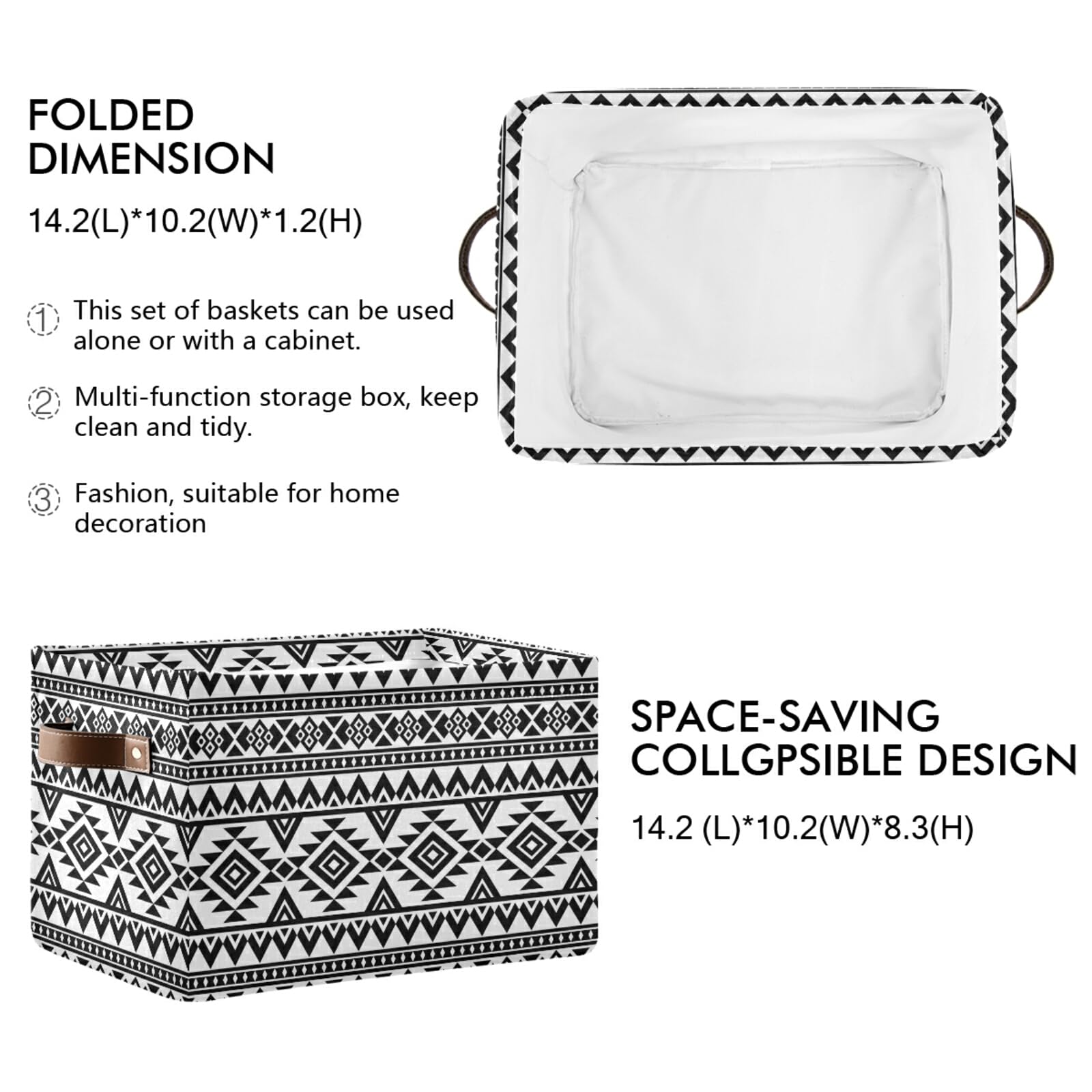 UOYO Aztec Storage Basket, Ethnic Zigzag Collapsible Storage Cube Bin Kids Toys Large Storage Organizer for Closet Shelf Nursery Bedroom Office Decor 2 Pack
