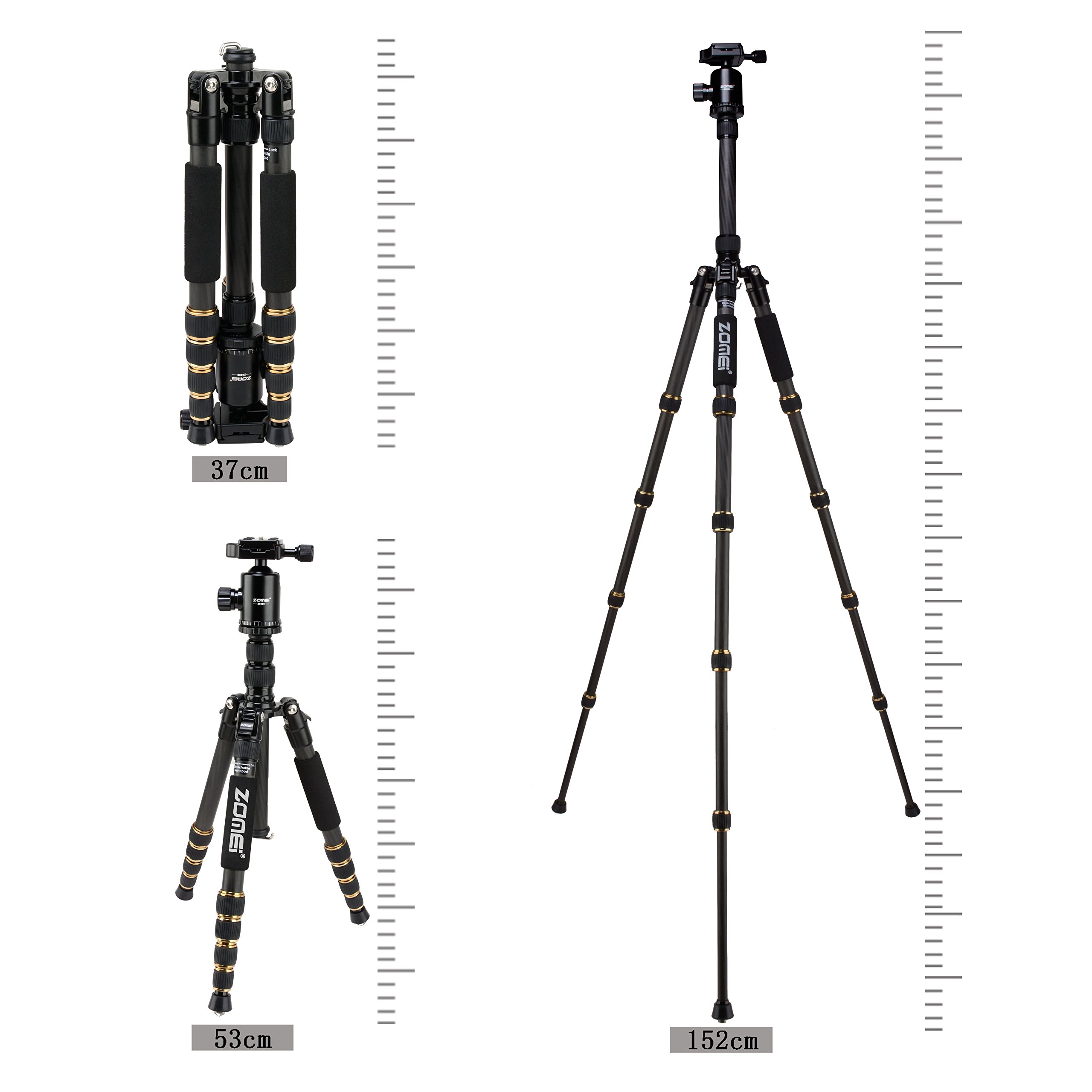 ZOMEI Z669C Carbon Fiber Portable Tripod with Ball Head Compact Travel for Canon,Sony, Nikon, Samsung, Panasonic, Olympus, Kodak, Fuji, Cameras and Video Camera
