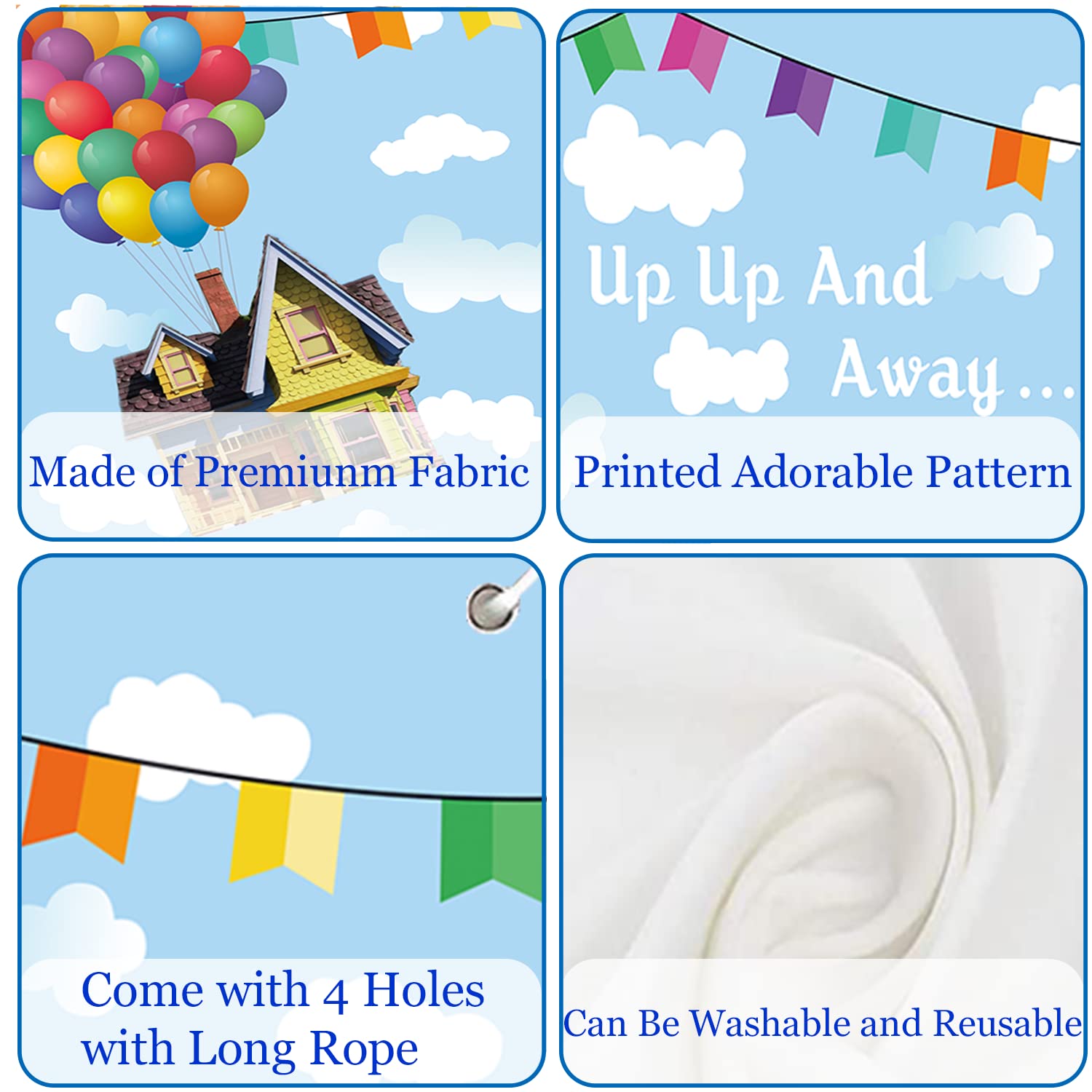 UP Happy Birthday Background Banner Blue Sky White Cloud Balloon Party Decoration Photography Background Banner 7x5 ft