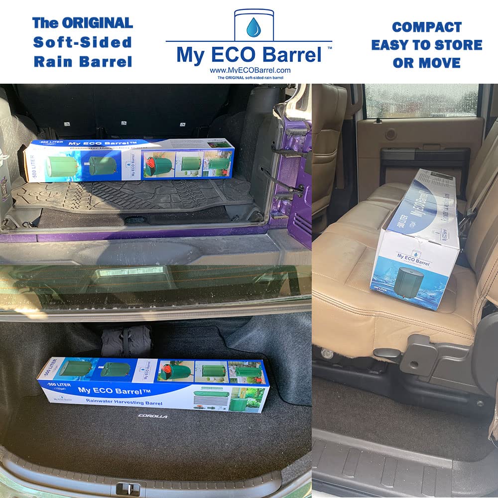 My ECO Barrel™ Rollable/Compressible 132 Gallon Rainwater Harvesting Barrel – Large Rainwater Collection System – High Frequency Welded Seams Plus 360° Zipper, Portable Water Storage Tank; BPA Free