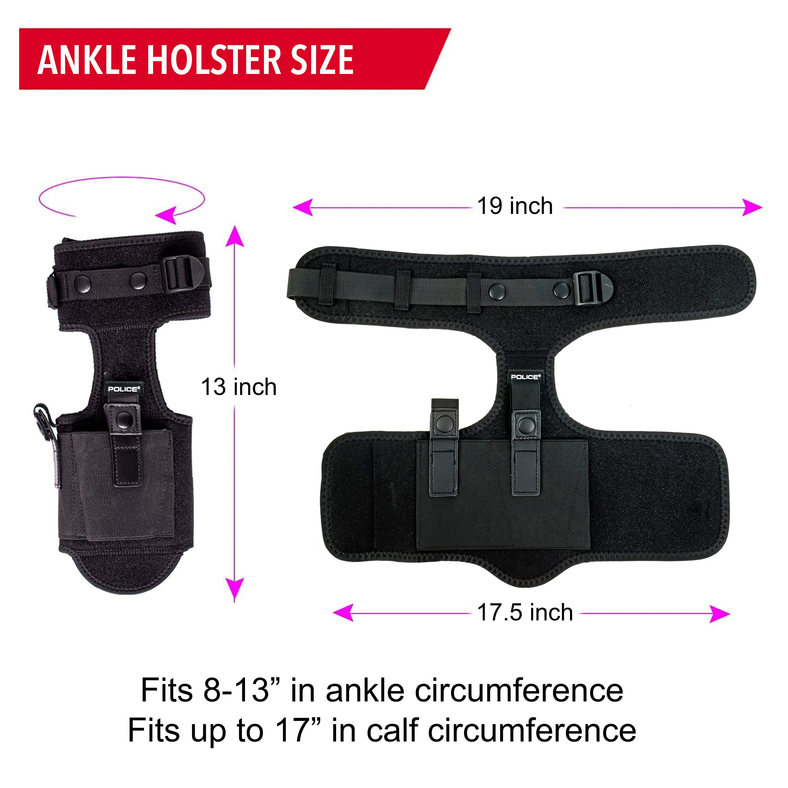 POLICE Ankle Holster for Concealed Carry, Leg Gun Holster Pistol Airsoft Holsters, Comfortable & Durable Gun Holsters for Women Man, Left Right Handed - Universal Fits Various Gun Sizes and Brands.