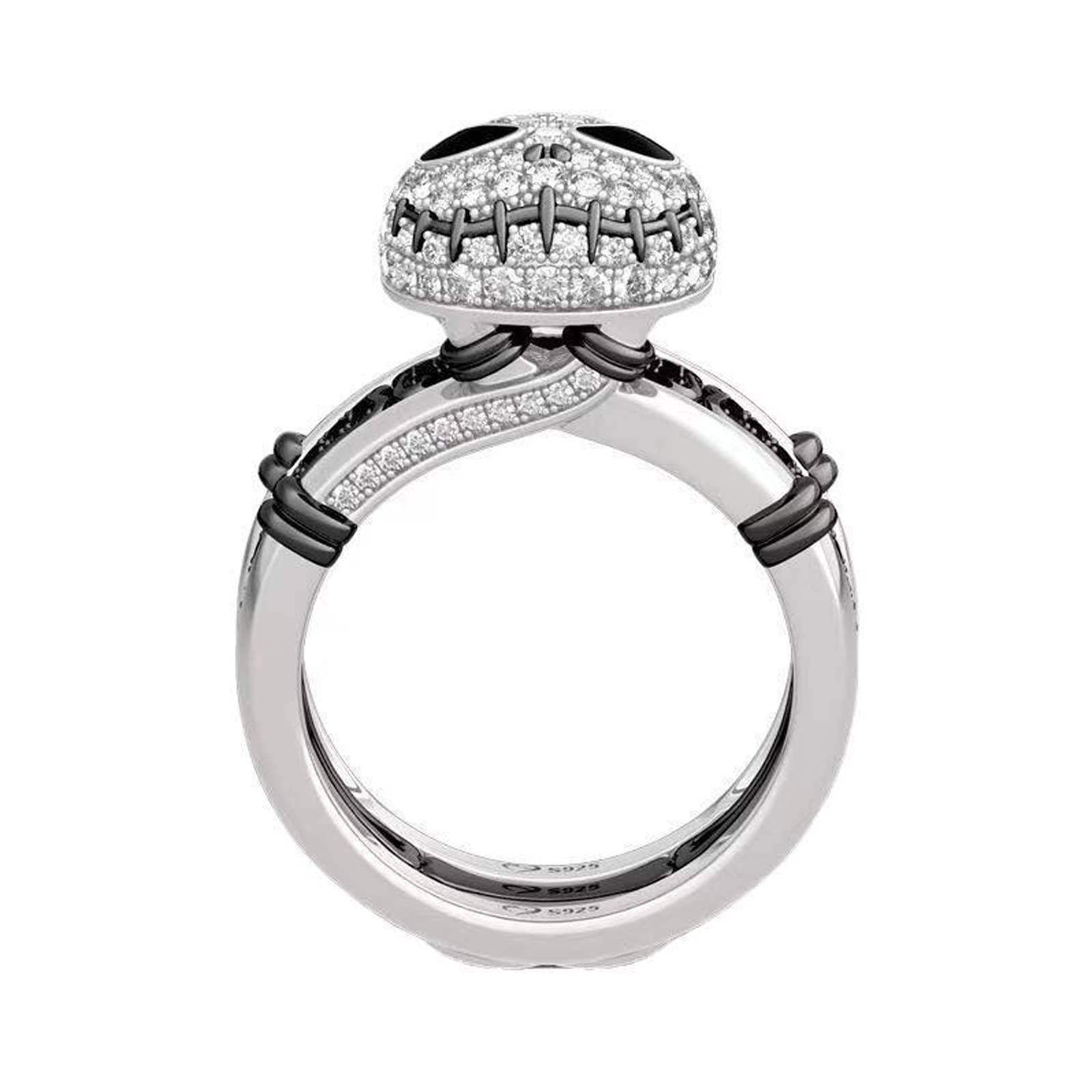 xrxebv Skull Cute Halloween Rings Christmas Ring Black and White Nightmare Before Christmas Ring 2 in 1Skeleton Rhinestone Finger Rings (2 in 1(2), 11)