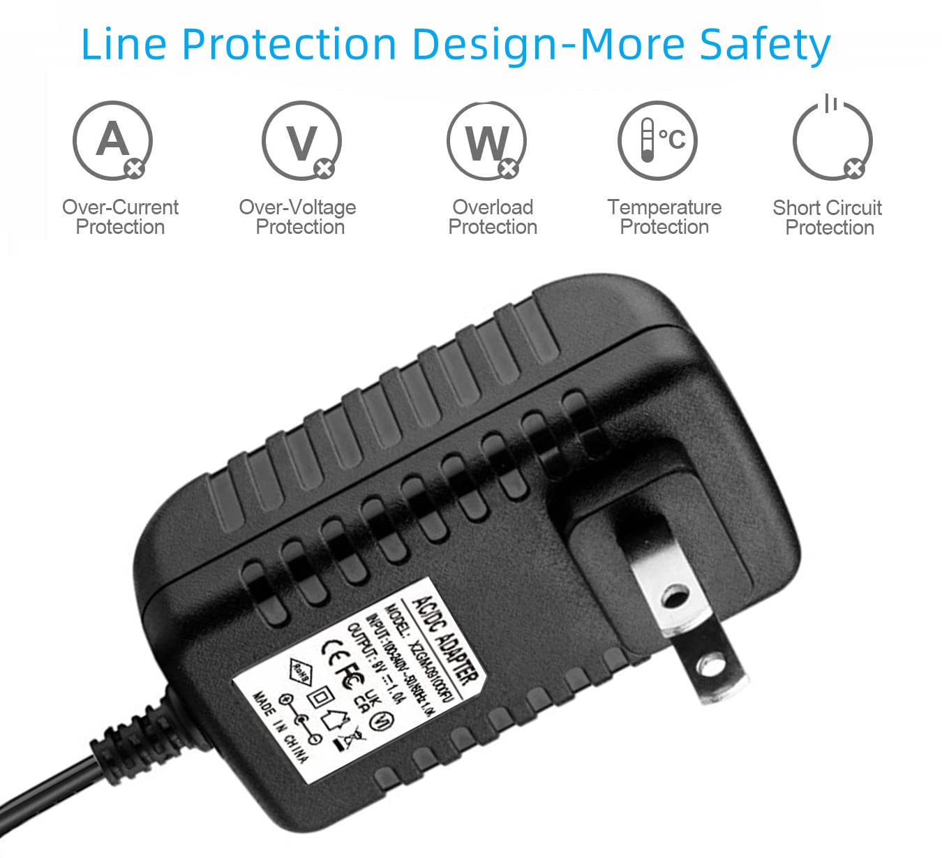 XZGm 9V1A Guitar Effects Pedal Power Adapter with 5-Way Effects Pedal Cable, for Most Versions of Guitar Effects Pedals, No Noise Interference(Inner-Outer +)